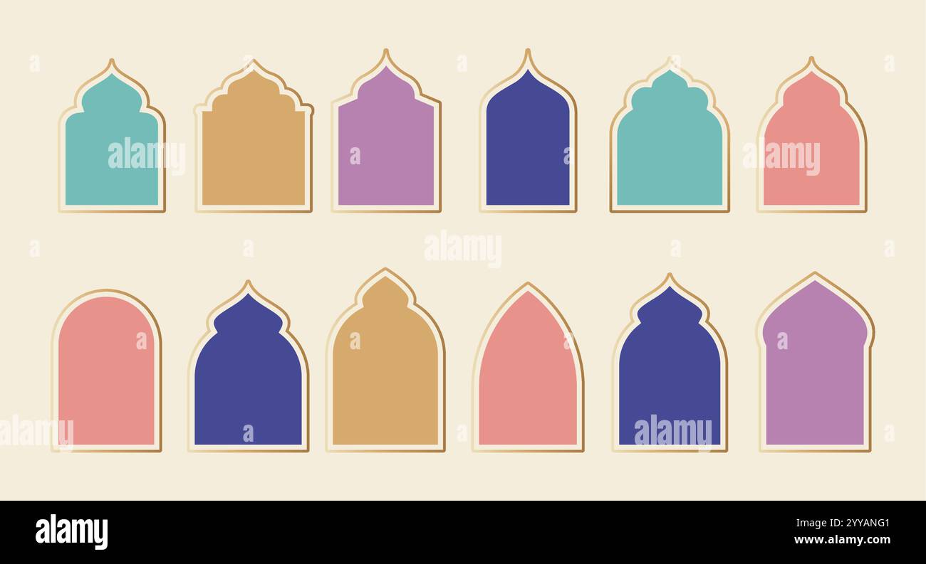 Collection of Islamic windows, mosque doors, frames and arches. Arabic ...