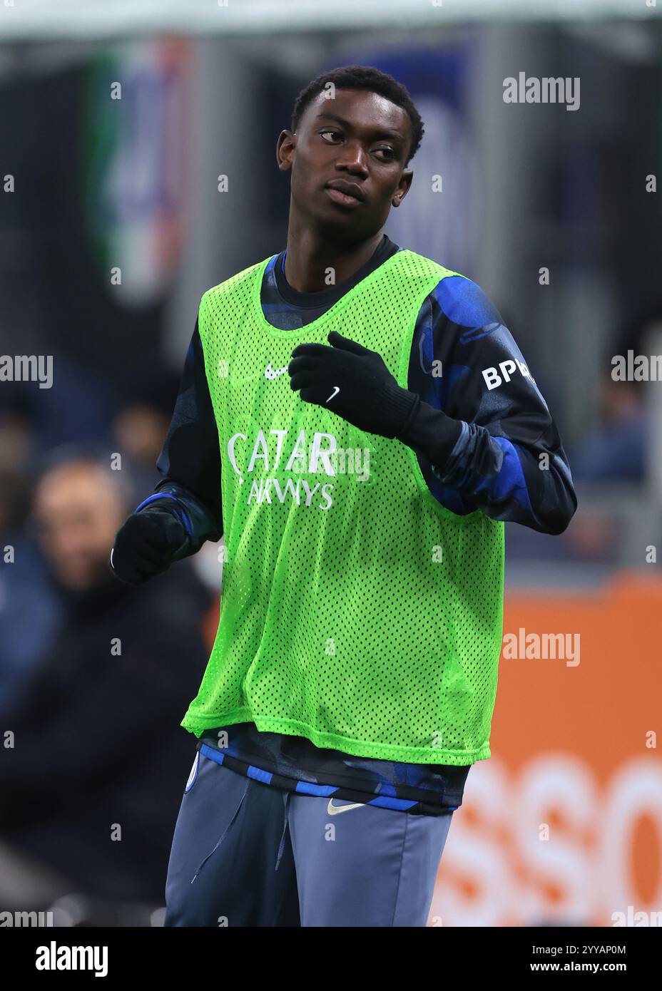 Milan, Italy, 19th December 2024. Mike Aidoo of FC Internazionale wamrs ...