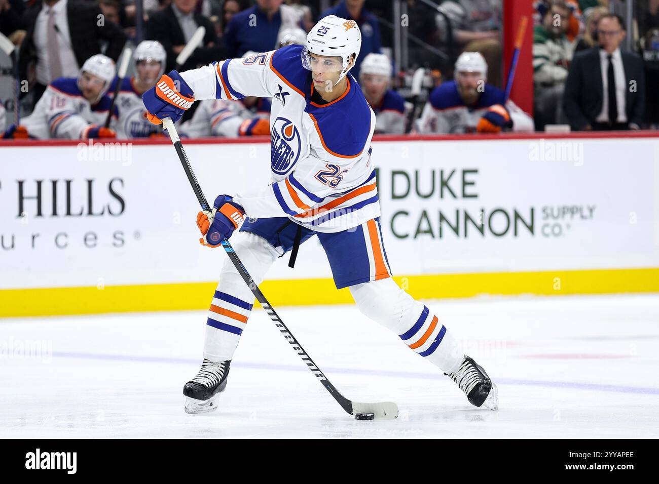 Edmonton Oilers defenseman Darnell Nurse (25) shoots against the ...