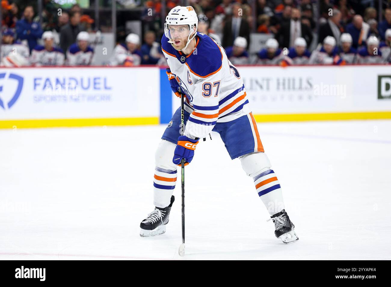Edmonton Oilers center Connor McDavid (97) looks on during the second ...