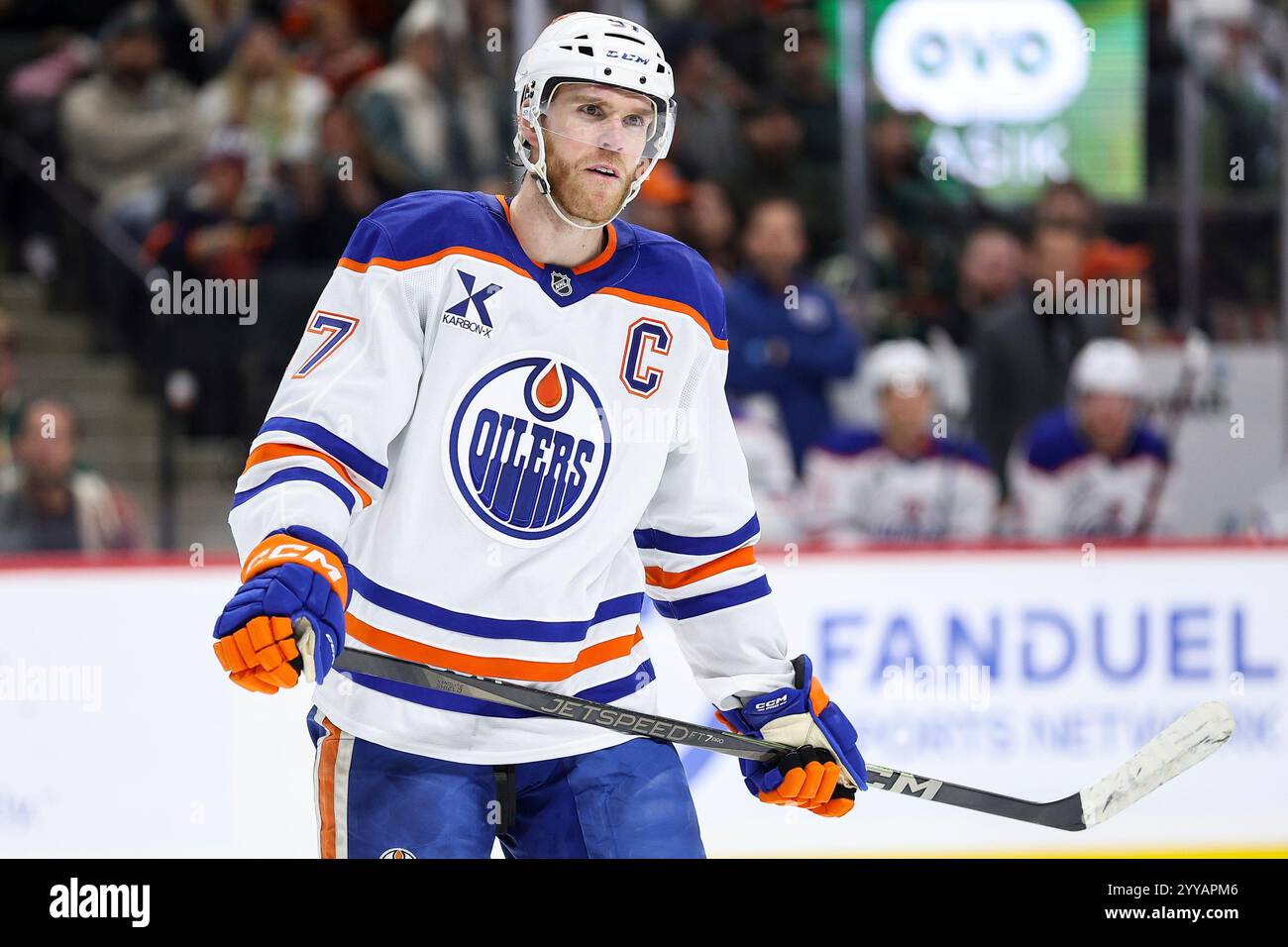 Edmonton Oilers center Connor McDavid (97) looks on during the second ...