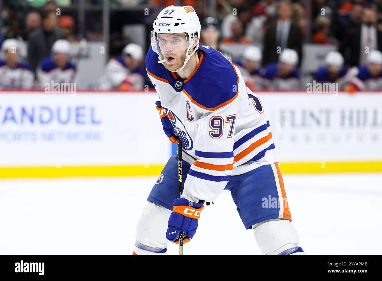 Edmonton Oilers center Connor McDavid (97) looks on during the second ...