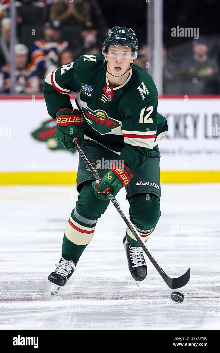 Minnesota Wild left wing Matt Boldy (12) skates with the puck during ...