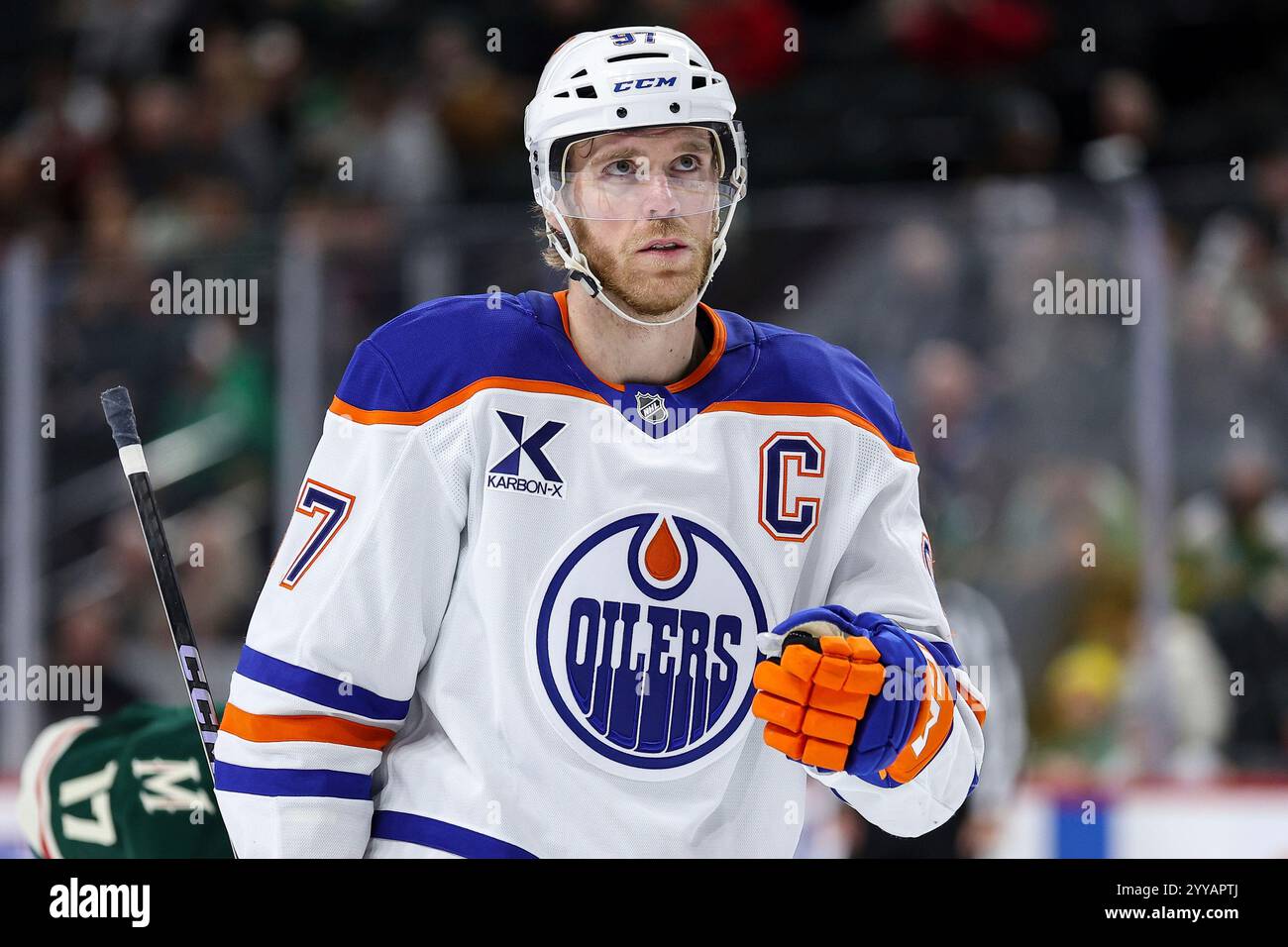 Edmonton Oilers center Connor McDavid (97) looks on during the third ...