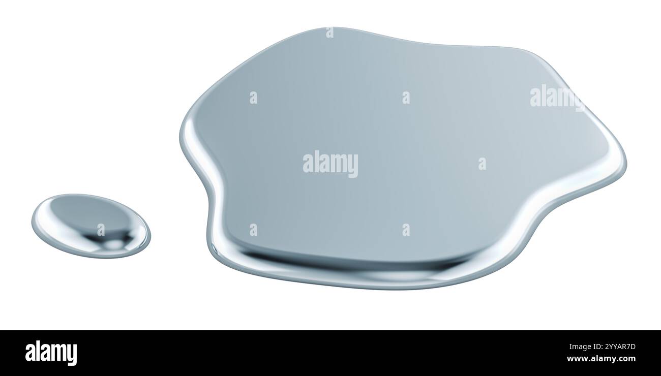 Mercury drops or metallic drops, 3D rendering isolated on white ...