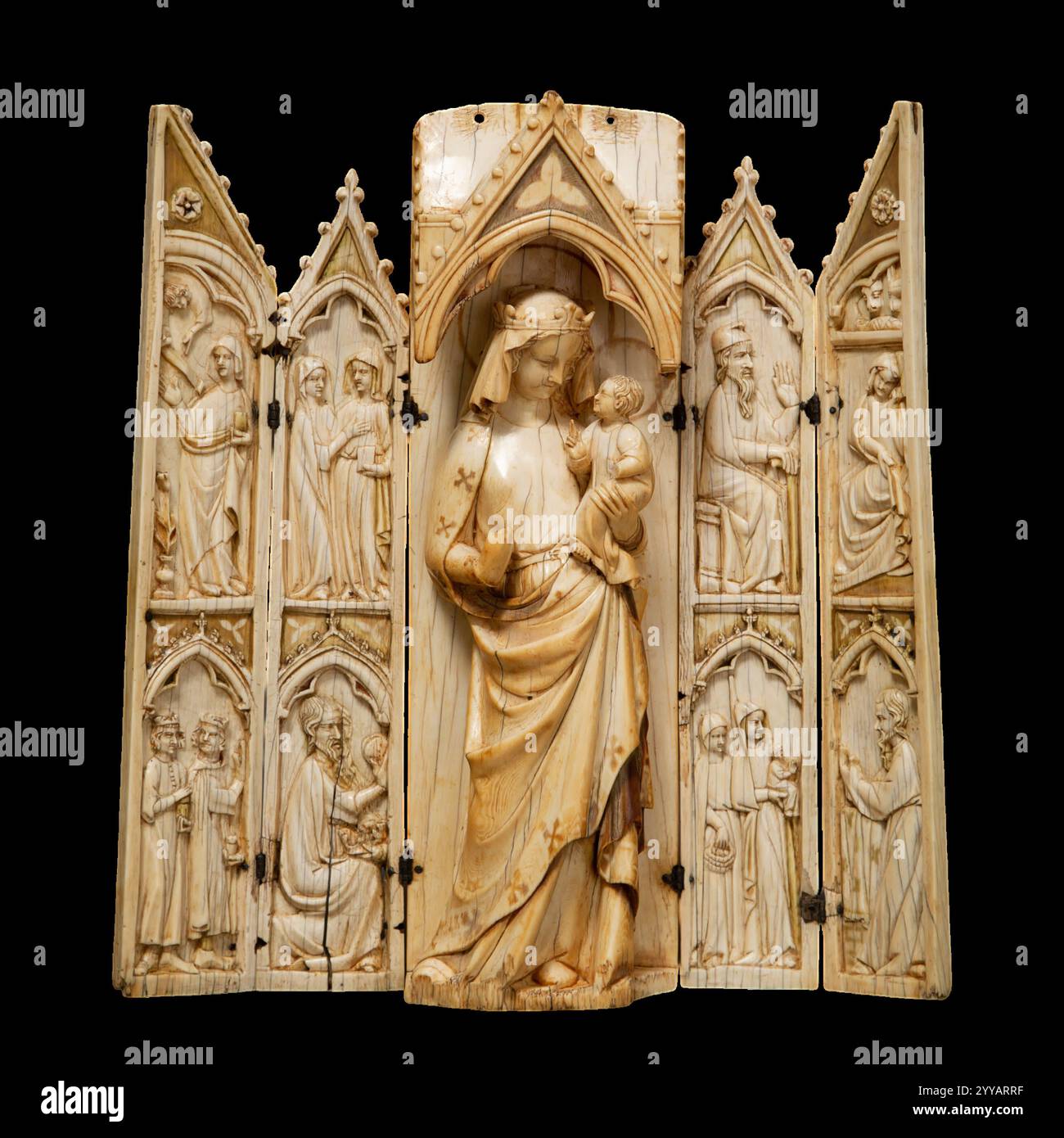 14th Century French Gothic Ivory Folding Shrine with Virgin and Child ...