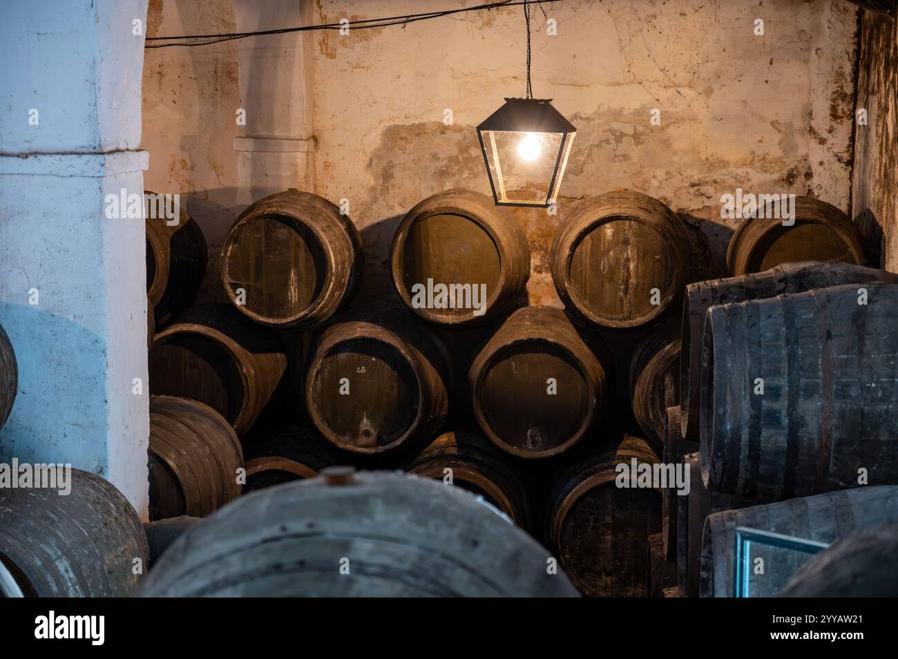 Solera systems in old Andalusian wine cellar, process for aging sherry ...