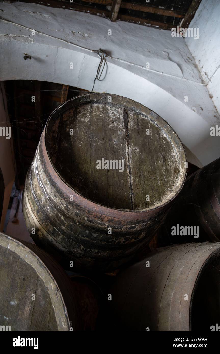 Solera systems in old Andalusian wine cellar, process for aging sherry ...