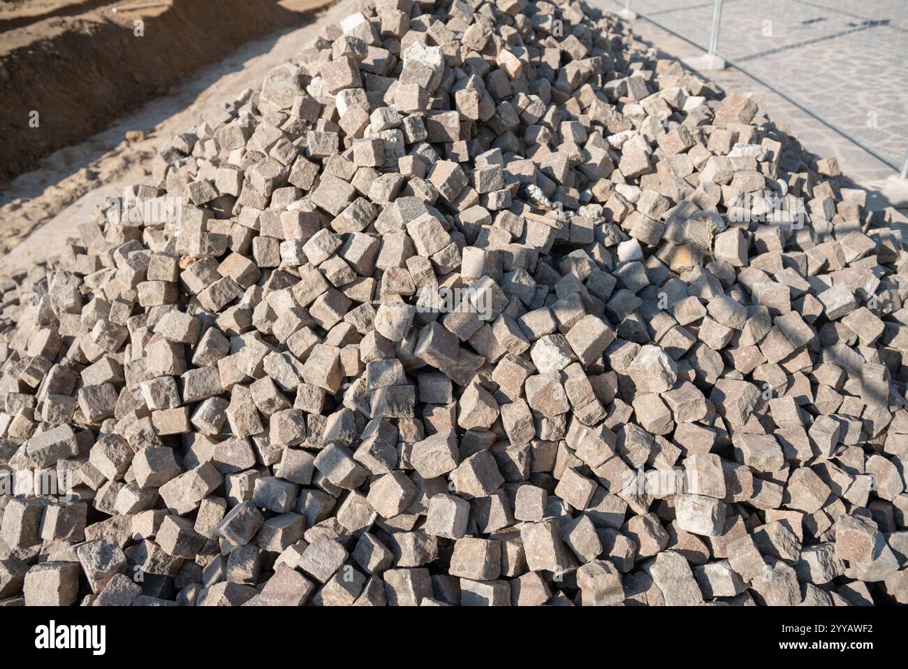 pile of porphyry cubes also called sanpietrini, bolognini and paving ...