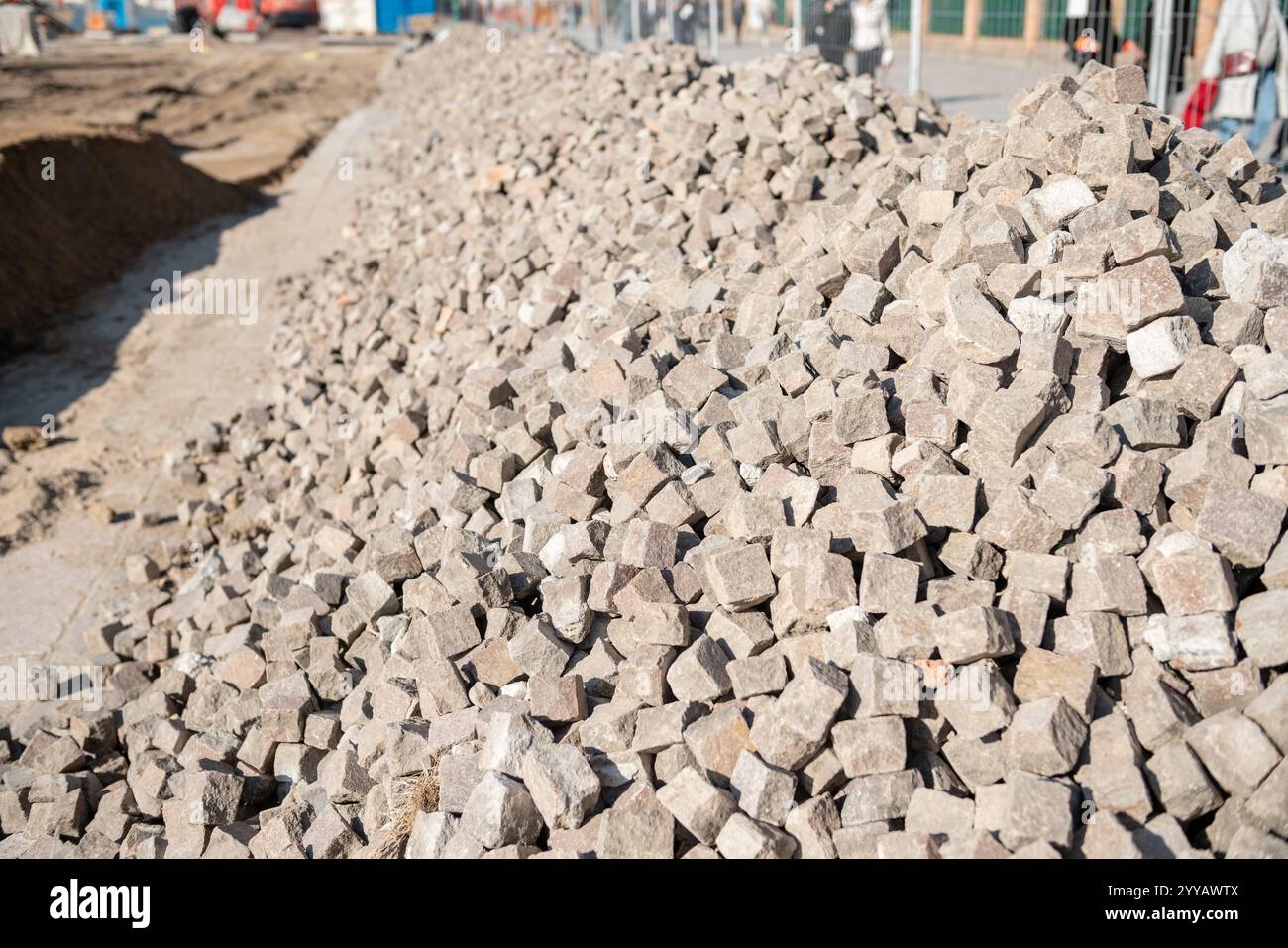 pile of porphyry cubes also called sanpietrini, bolognini and paving ...