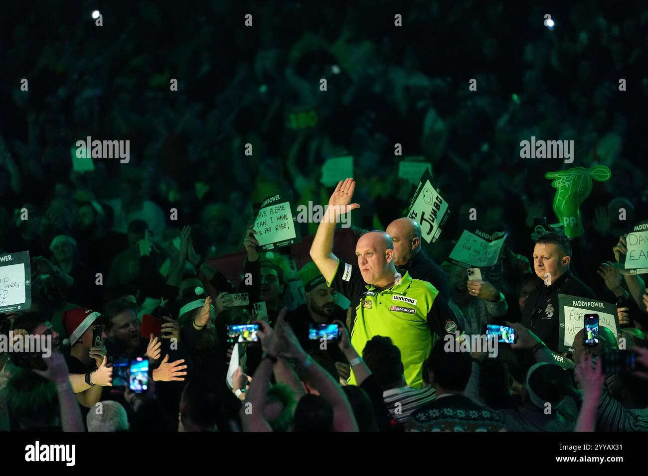 Michael van Gerwen walks out to play James Hurrell (not pictured ...
