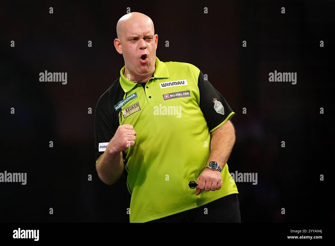 Michael van Gerwen in action against James Hurrell (not pictured ...
