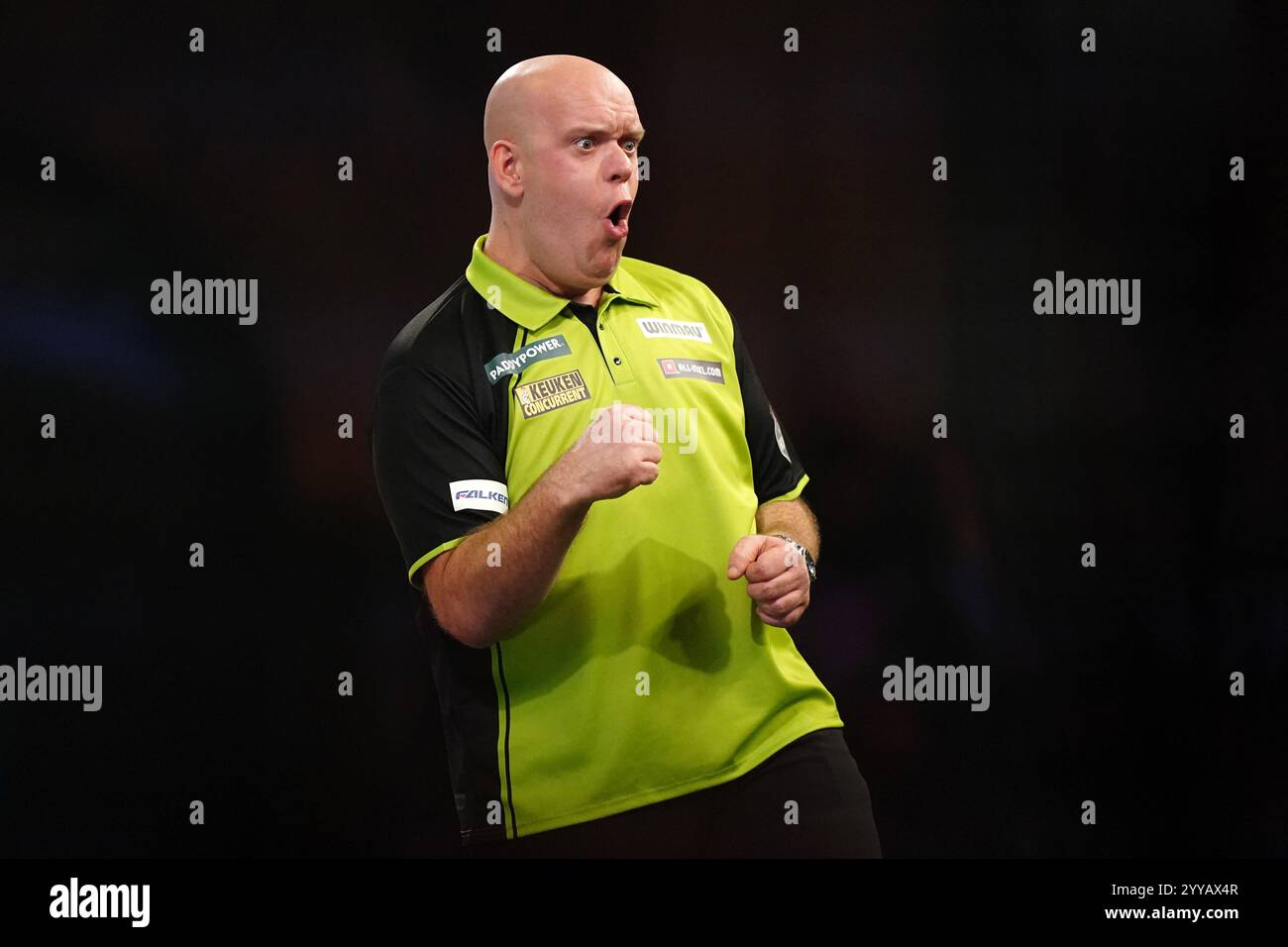 Michael van Gerwen in action against James Hurrell (not pictured ...