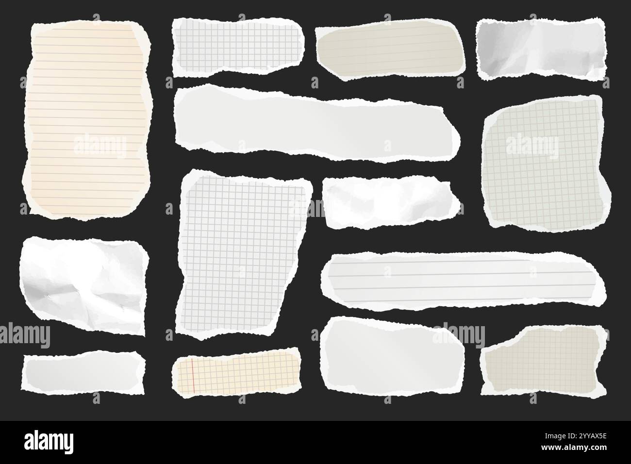 Ripped paper strips. Realistic crumpled paper scraps with torn edges ...