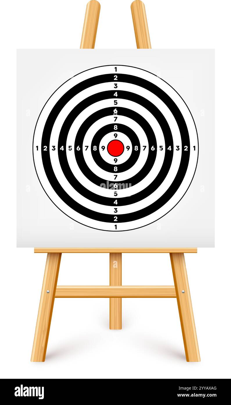 Shooting range target on a wooden easel stand. Paper target with ...