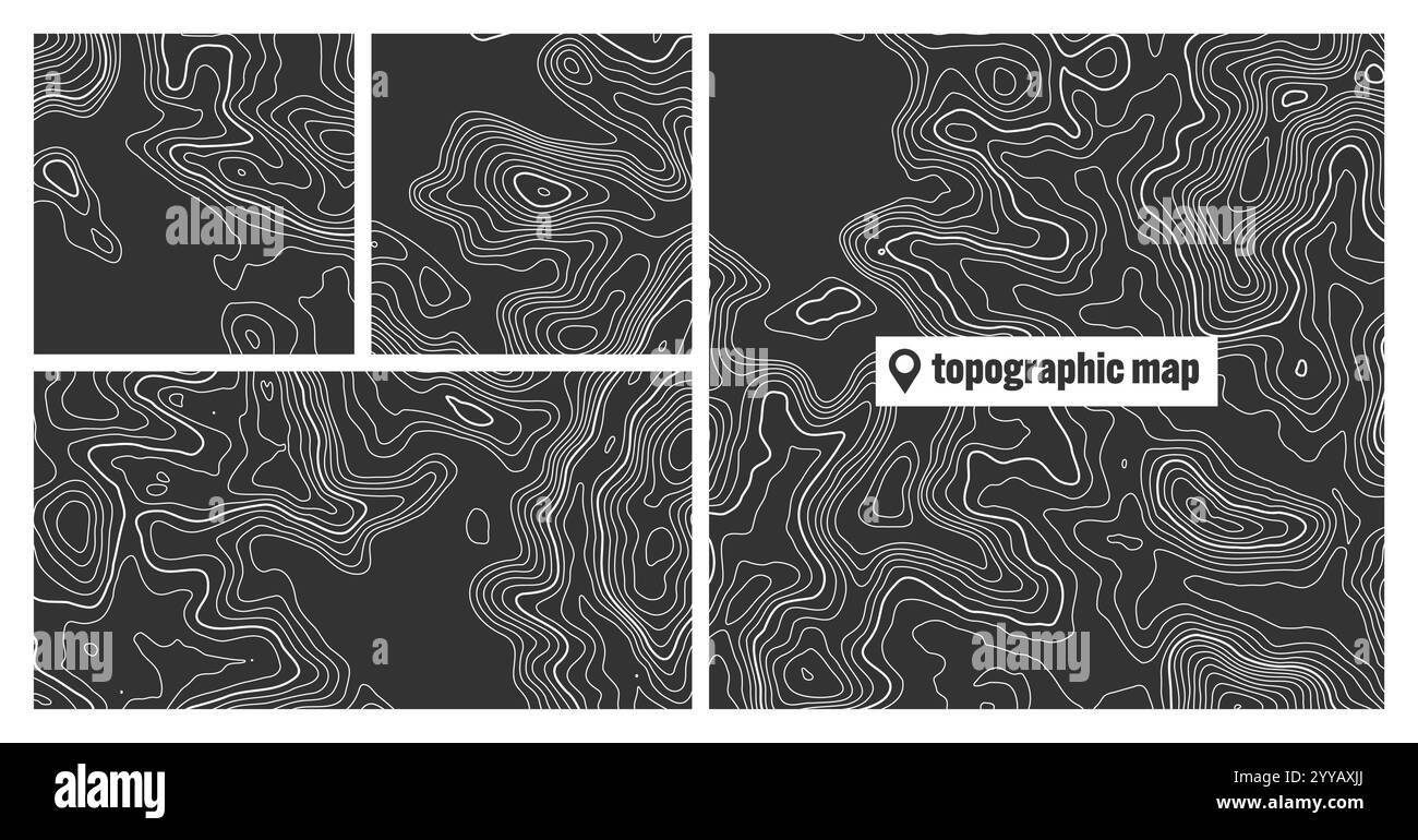 Colorful topographic map sets with contour lines. Geographic terrain ...
