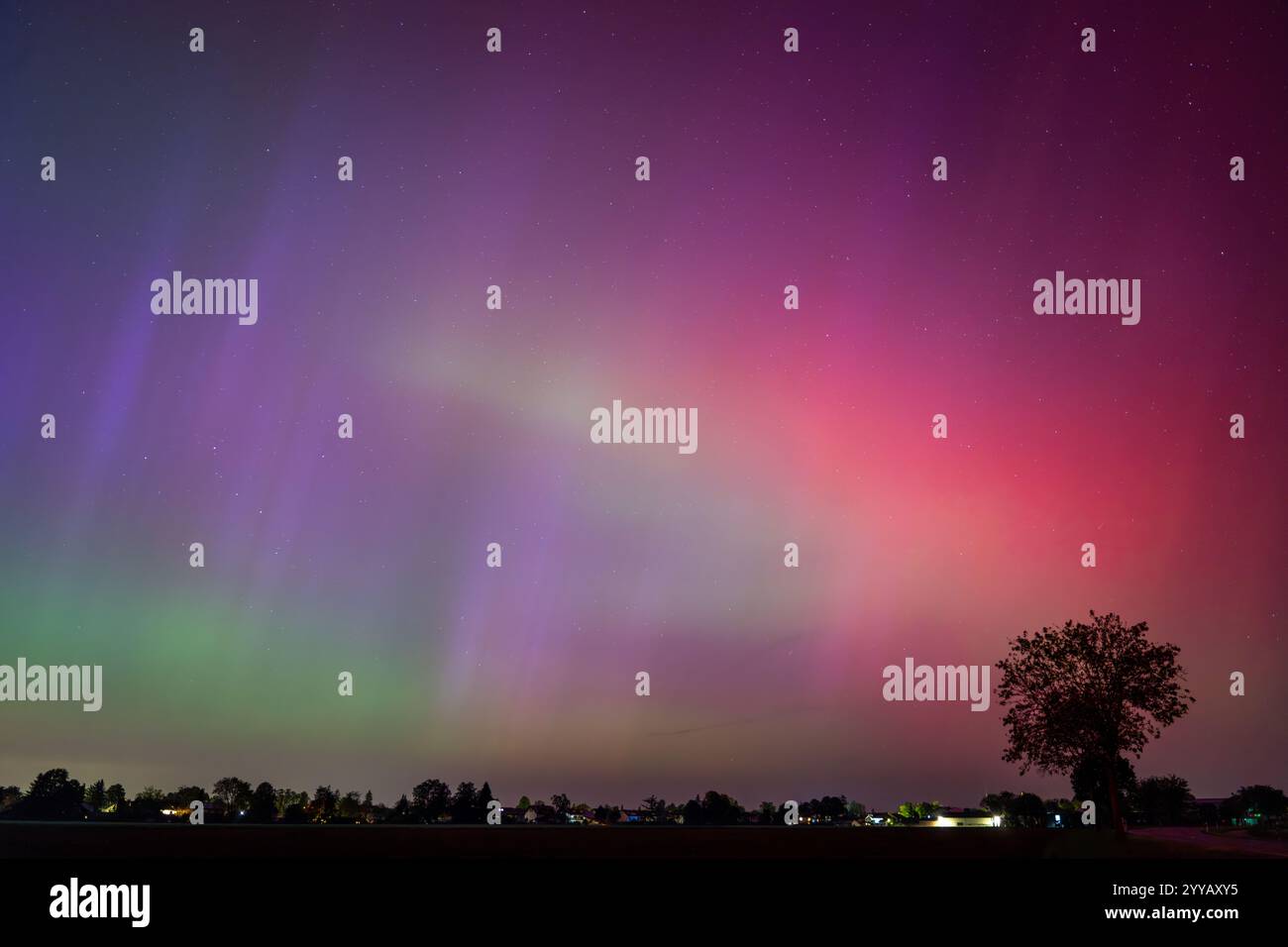 Northern Lights over Fields and Trees Stock Photo - Alamy