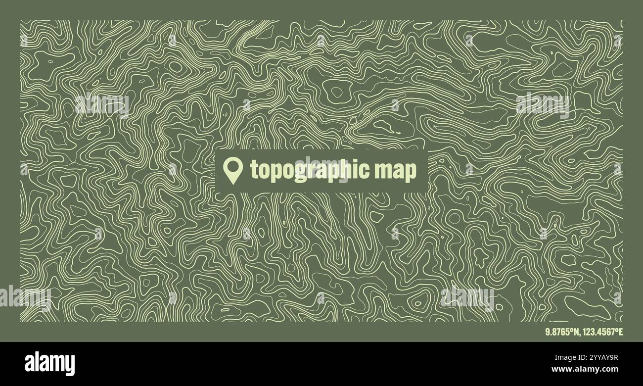 Colorful topographic map with contour lines. Geographic terrain grid, relief height elevation ...