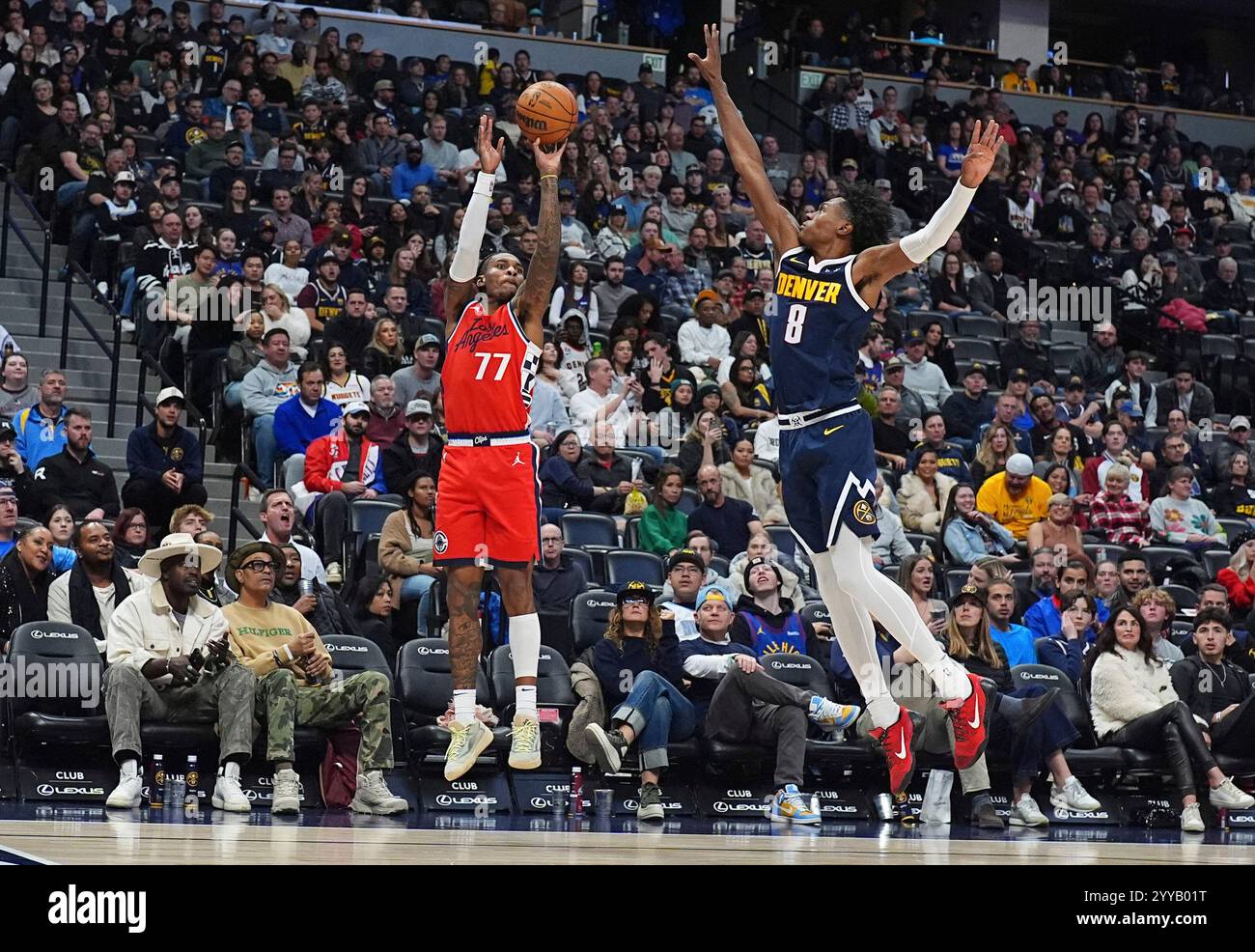 Los Angeles Clippers guard Kevin Porter Jr. (77) shoots as Denver ...