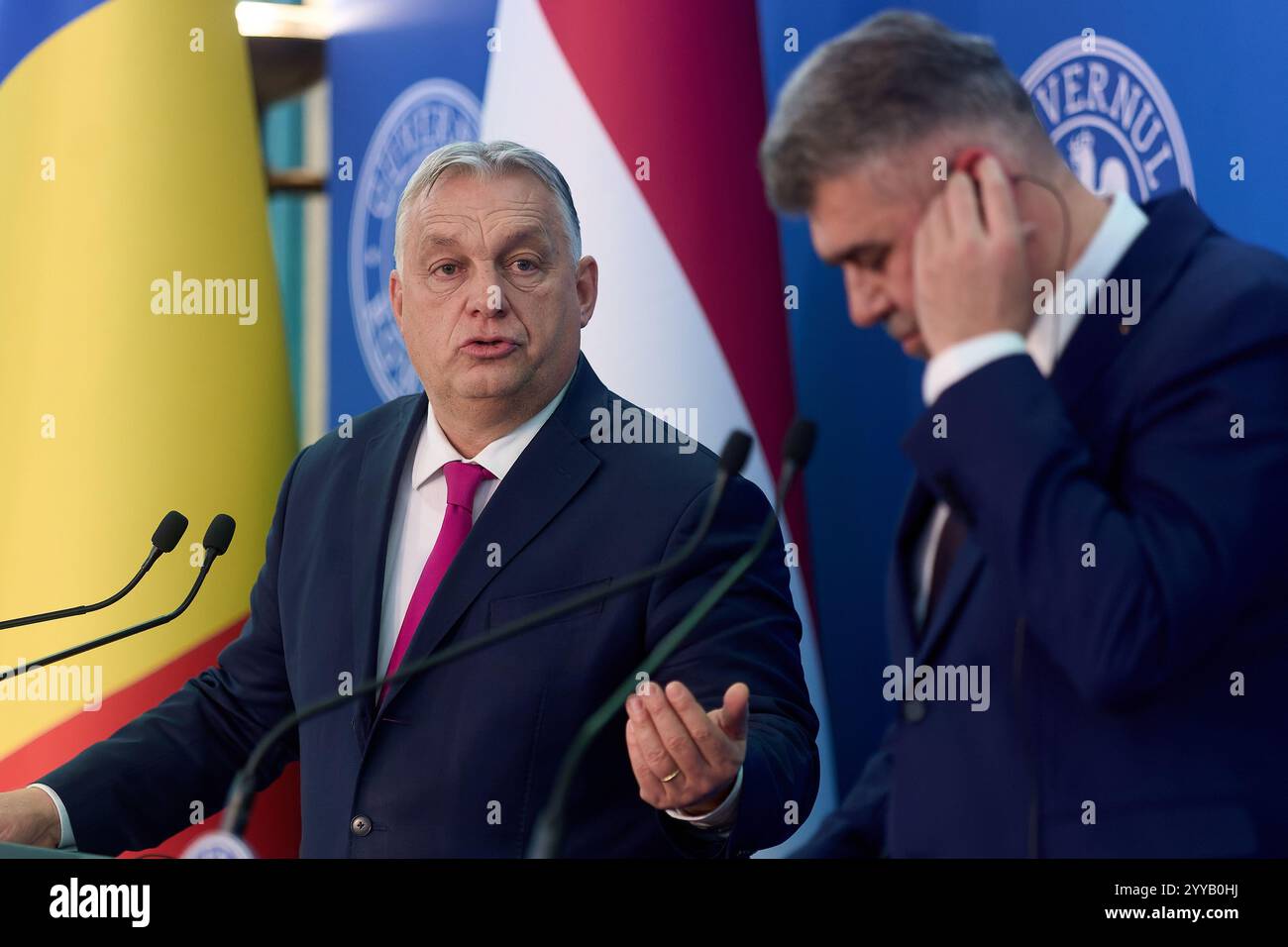 Bucharest, Romania. 20th Dec, 2024: Viktor Orban (L), prime minister of ...