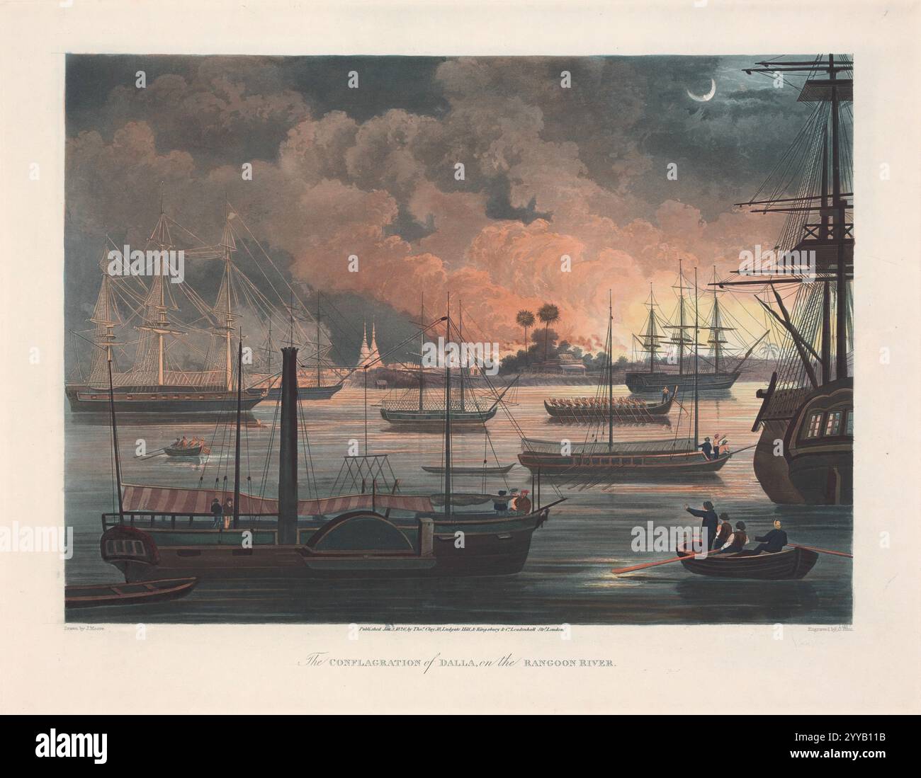 "Conflgration of Dalla on the Rangoon River". from Rangoon Views and ...