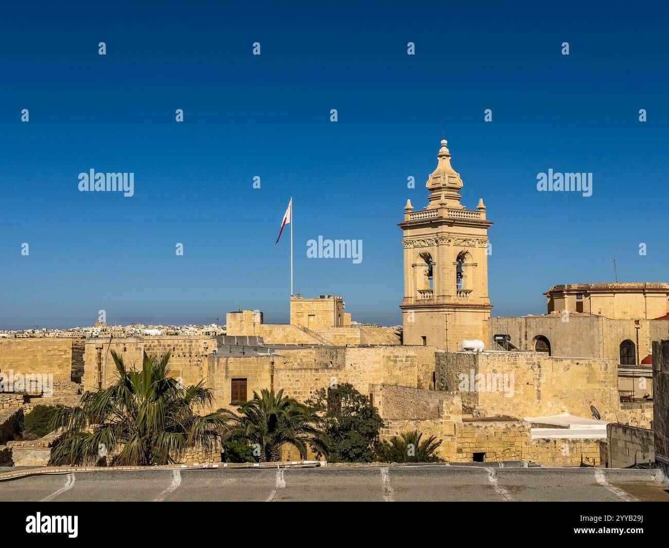 Facade of Rabat Cathedral and view on city Victoria on the island of ...