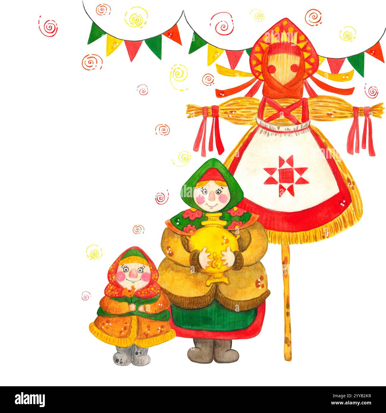 Hand drawn watercolor illustration. Traditional, ritual doll made of ...