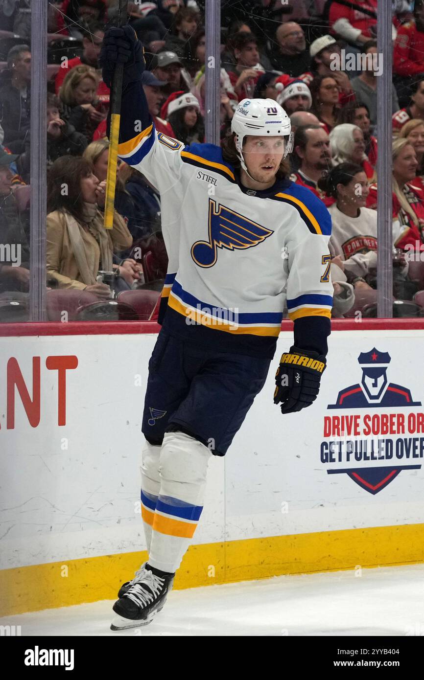 St. Louis Blues center Oskar Sundqvist reacts after scoring during the ...