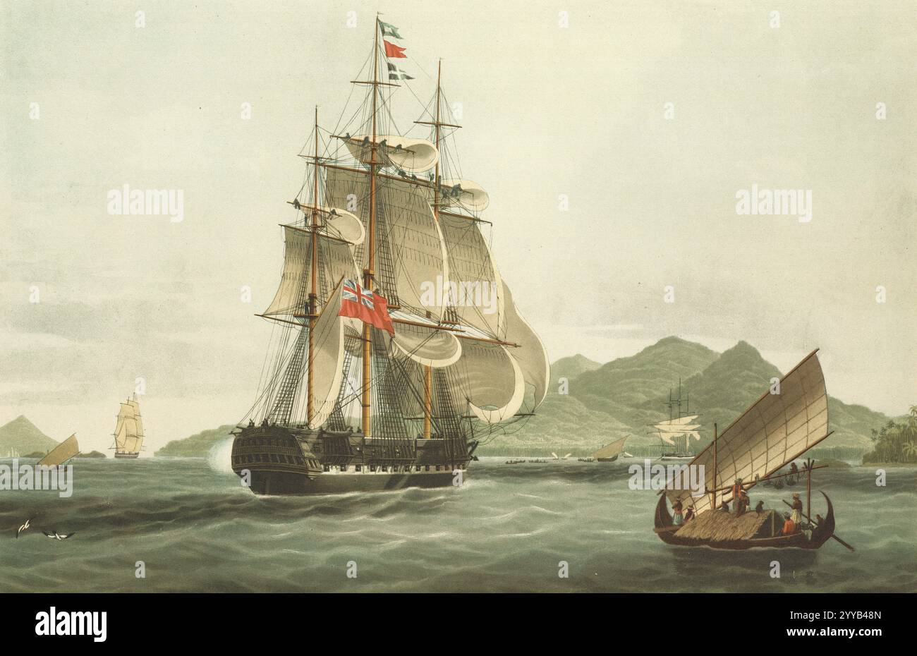 The sailing ship Sir David Scott at the entrance of the Straits of ...