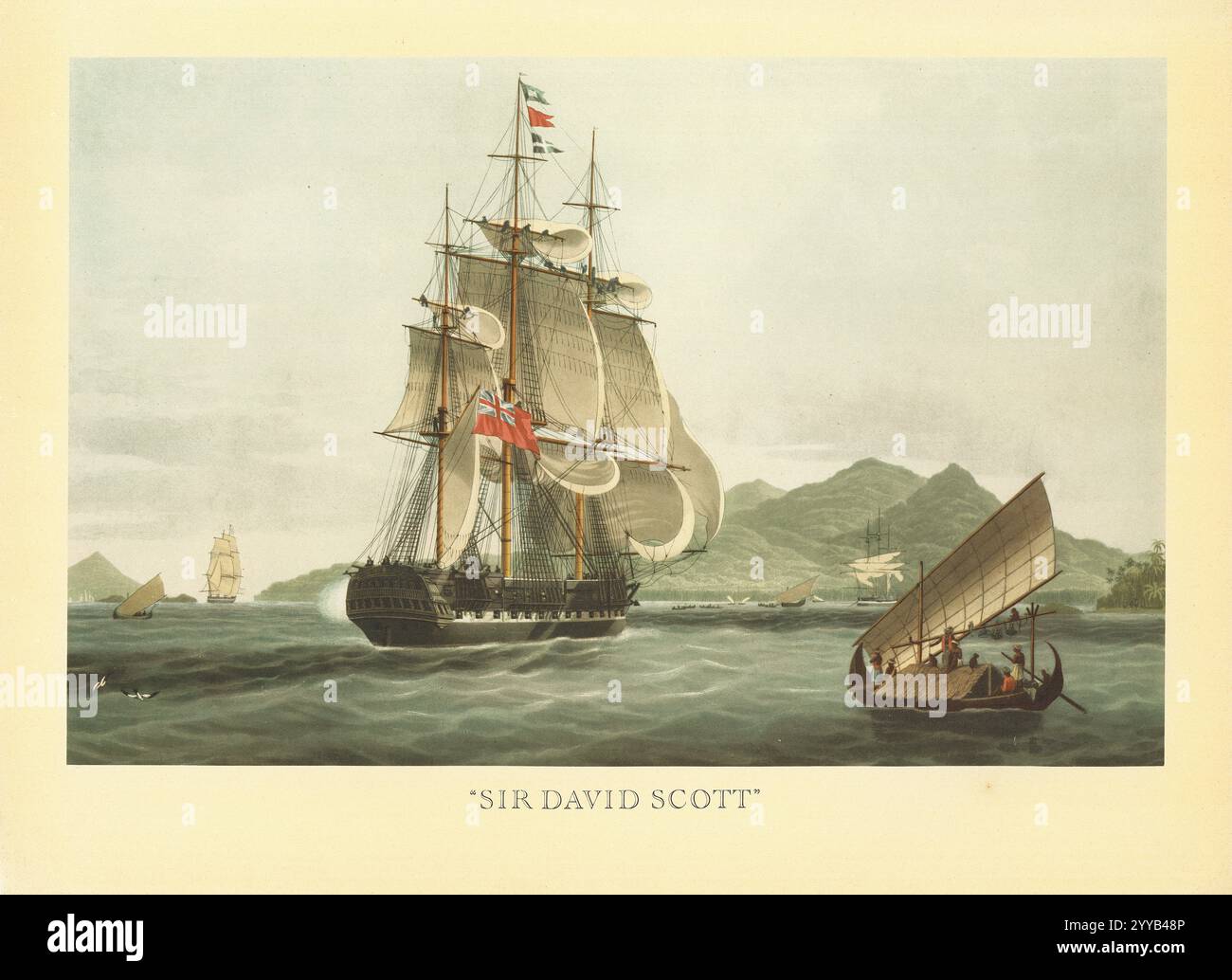The sailing ship Sir David Scott at the entrance of the Straits of ...