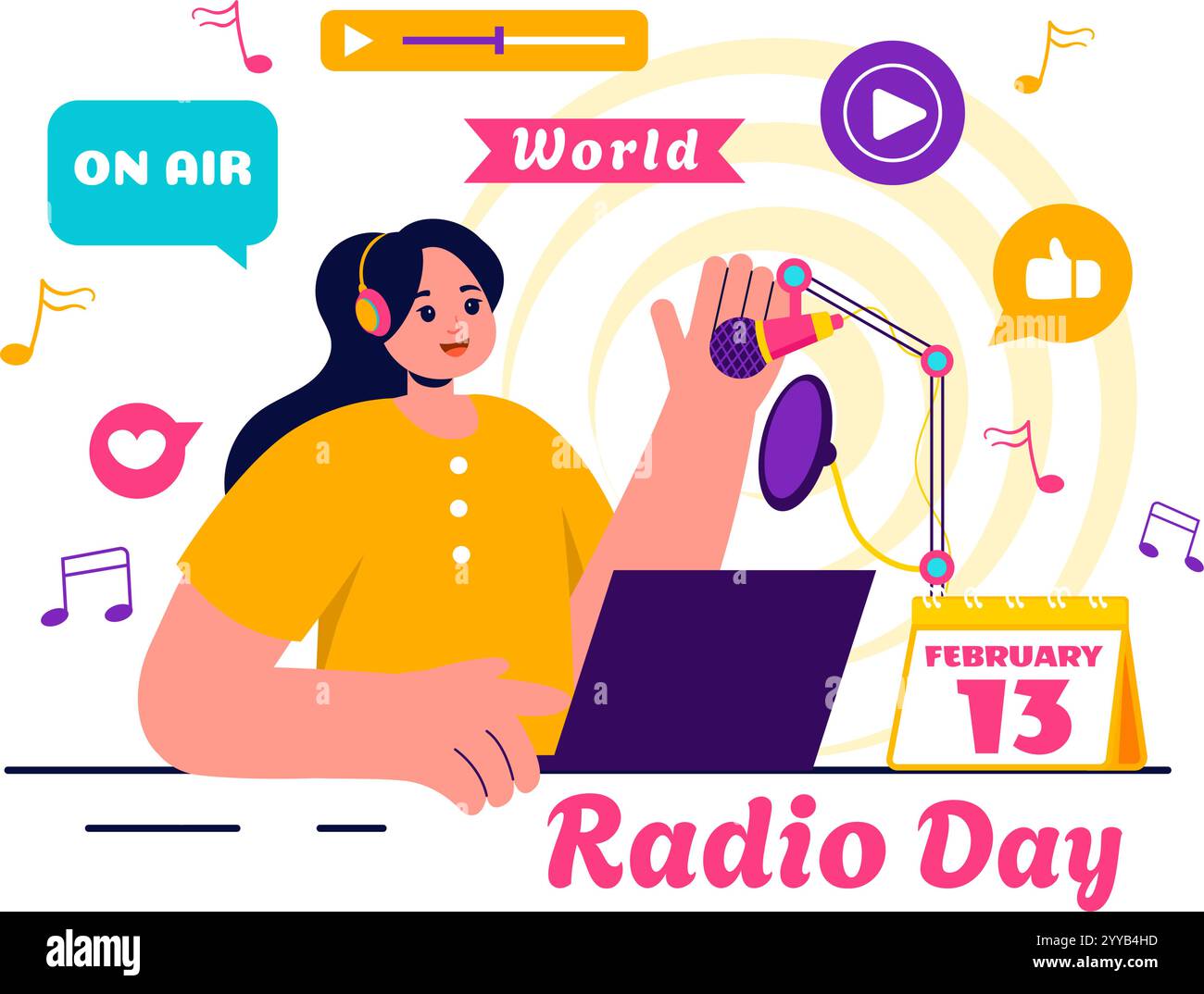 World Radio Day Vector Illustration on 13 February Depicting Technology ...