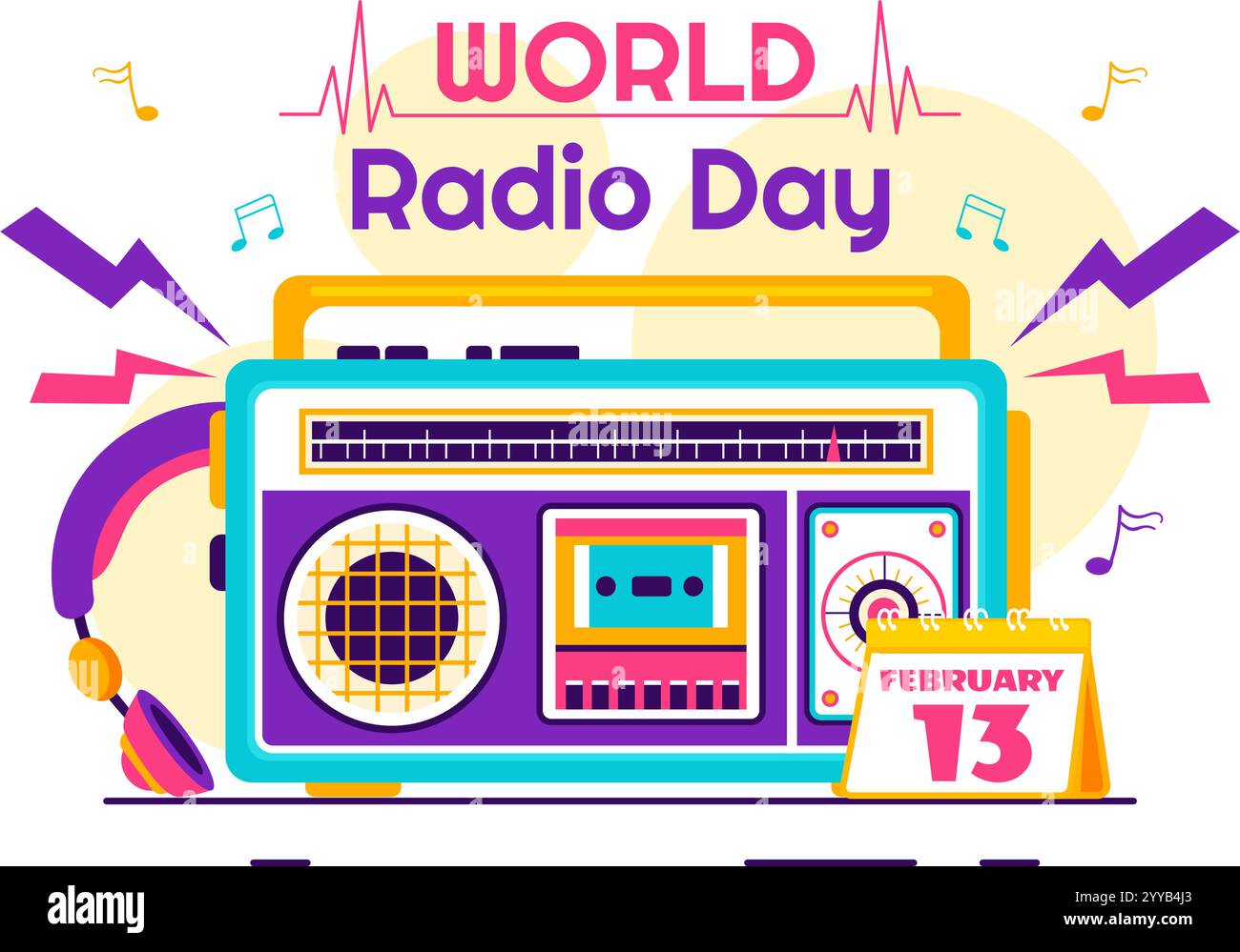 World Radio Day Vector Illustration on 13 February Depicting Technology ...