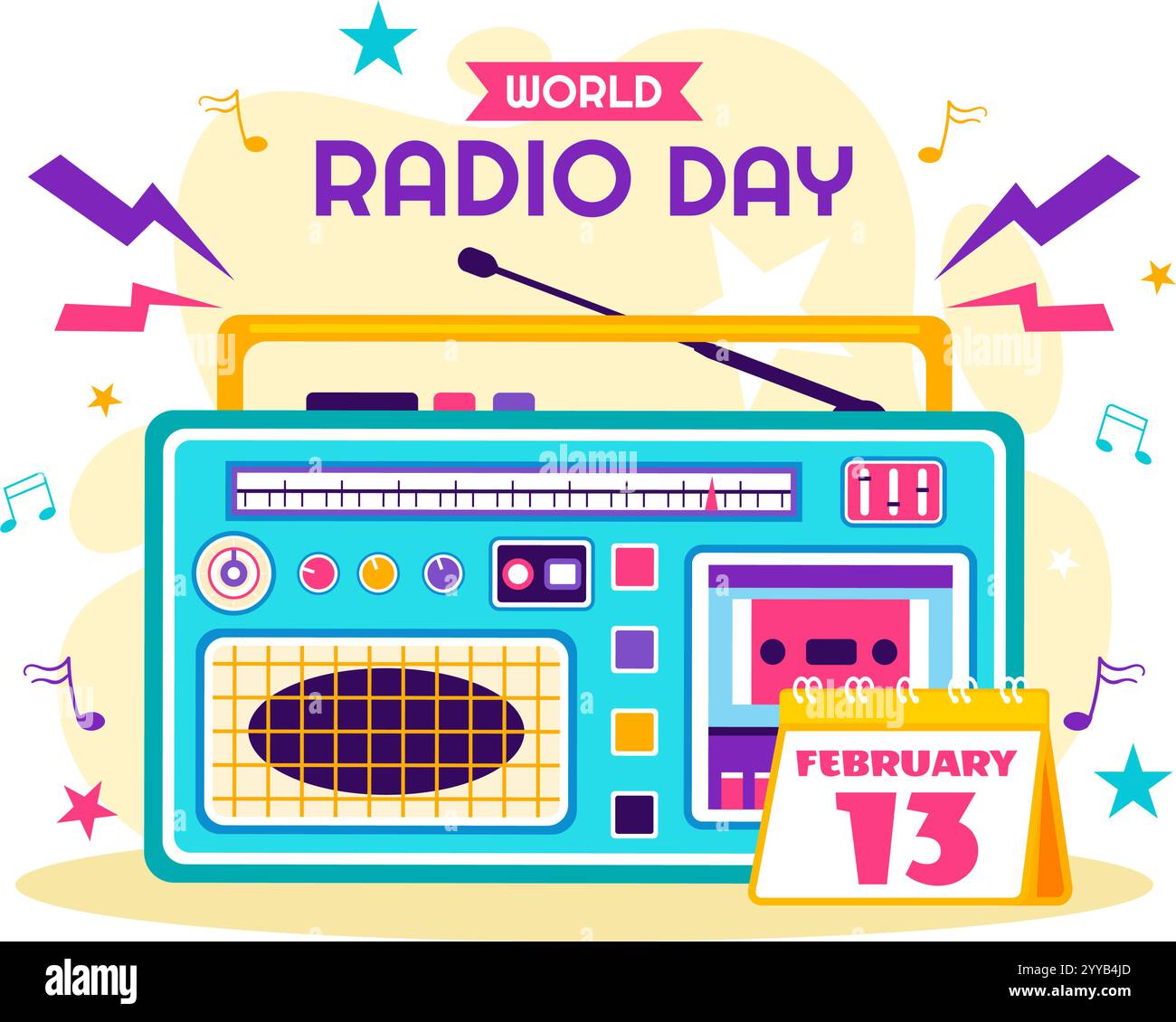 World Radio Day Vector Illustration on 13 February Depicting Technology ...