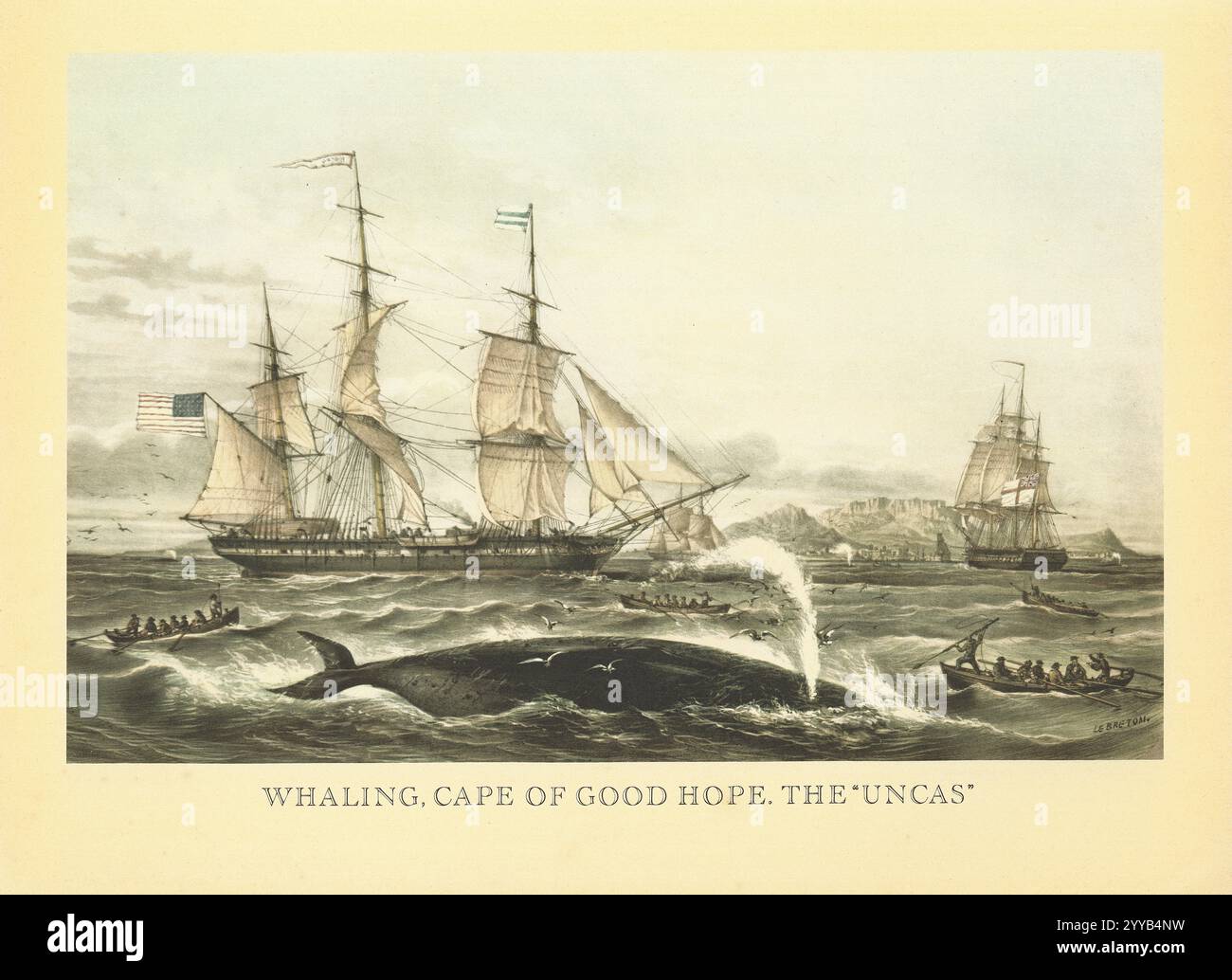 The American whaling ship Uncas at work off the Cape of Good Hope ...
