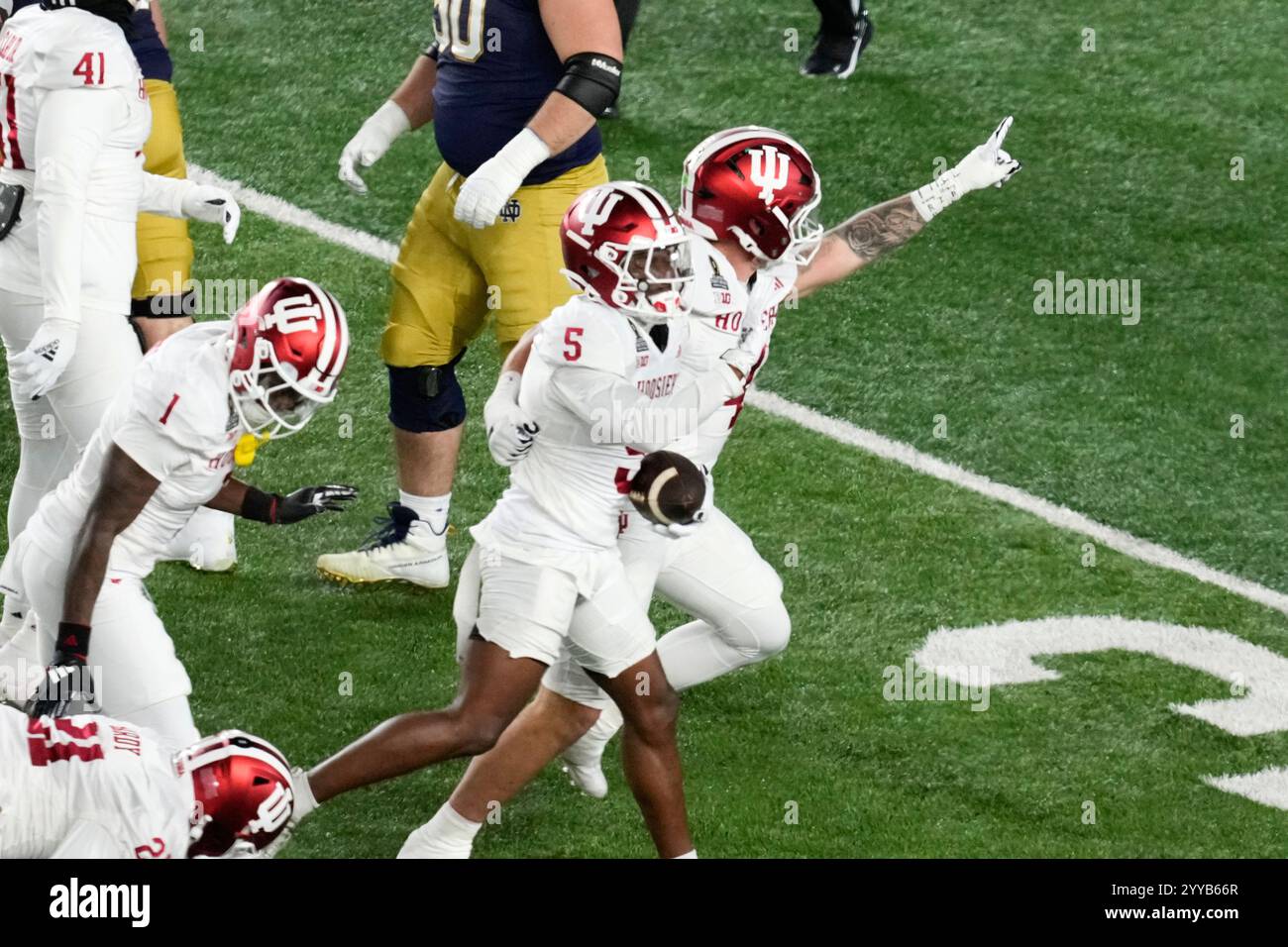 Indiana defensive back D'Angelo Ponds (5) celebrates his interception ...