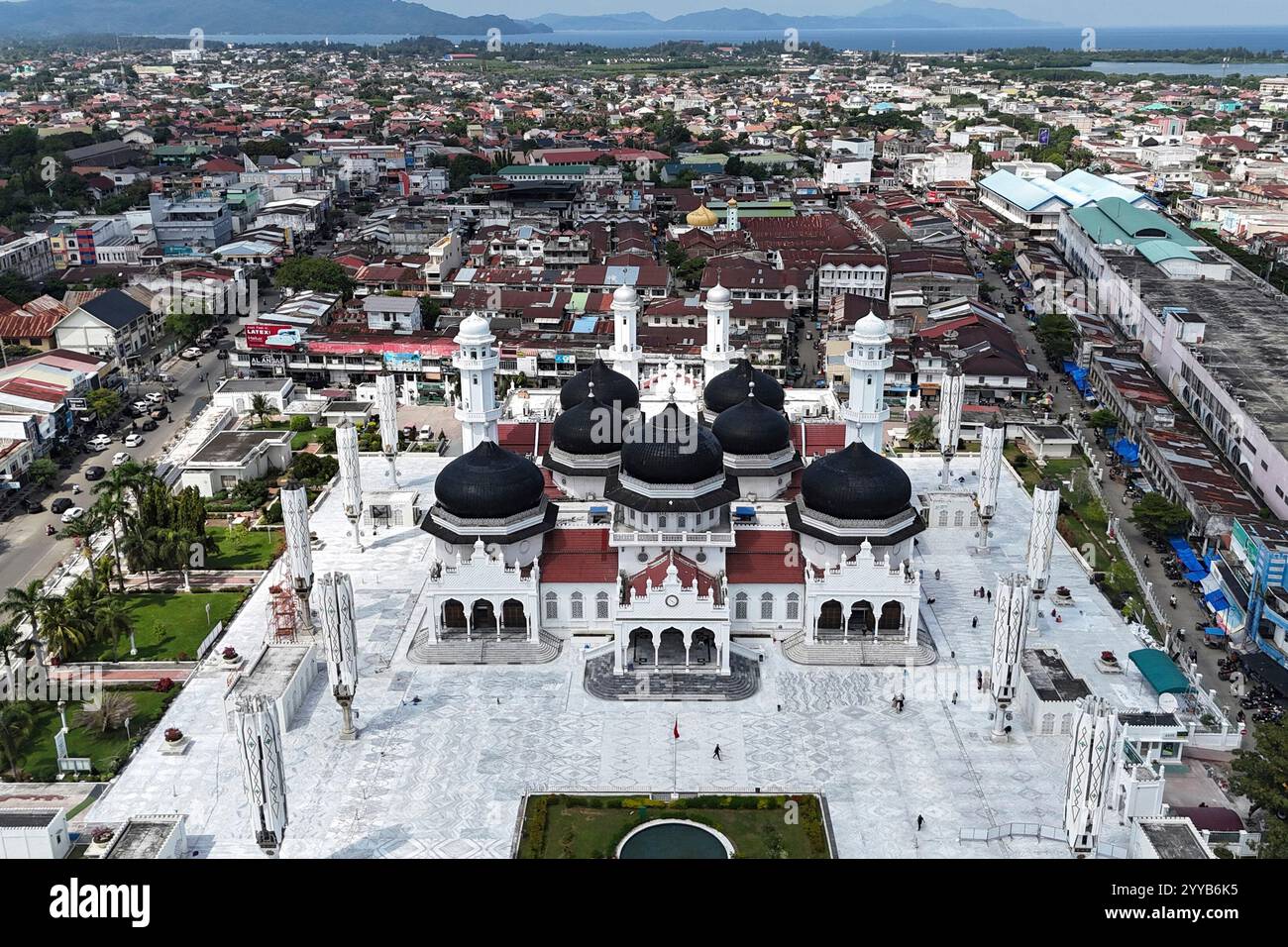 This aerial shot taken using a drone shows buildings at the business ...