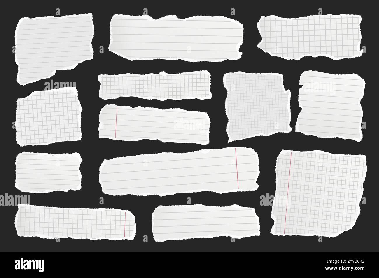 Ripped paper strips. Realistic crumpled paper scraps with torn edges ...