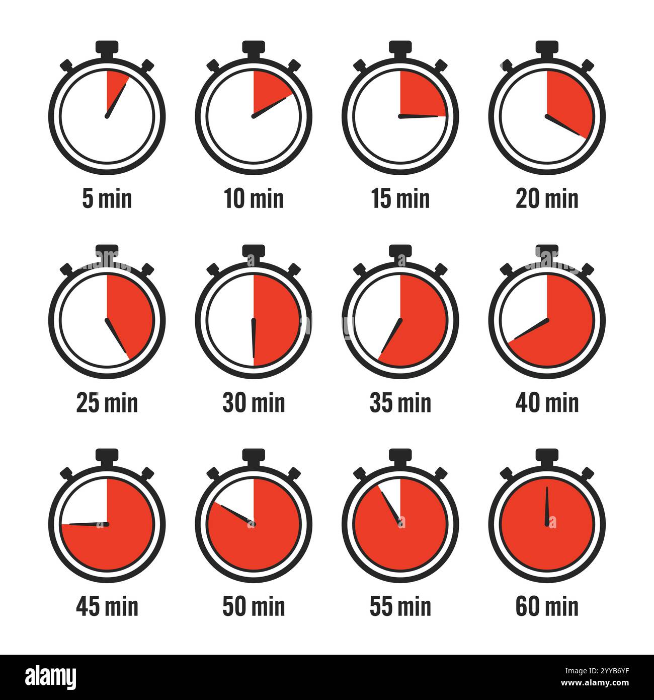 Stopwatch icons. Colorful simple chronometer, time counter with dial ...