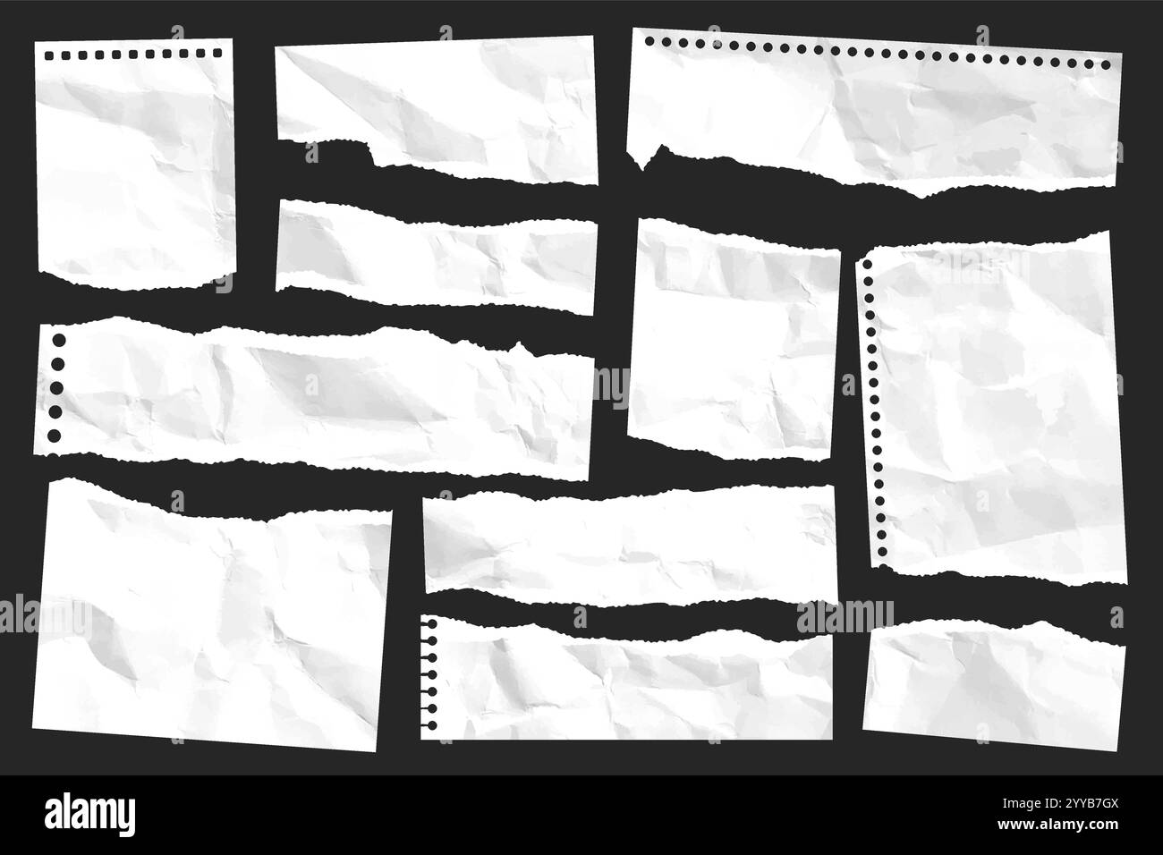 Ripped paper strips. Realistic crumpled paper scraps with torn edges ...