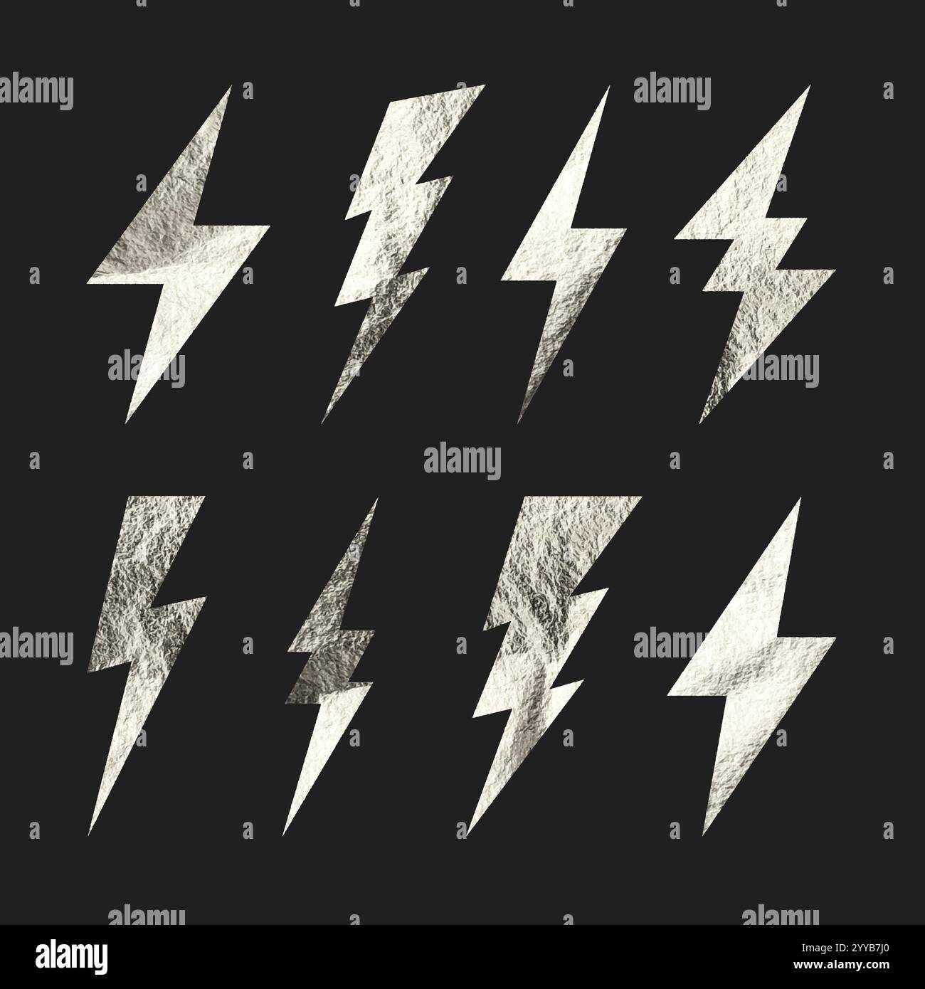 Silver lightning bolt icons collection. Gold foil texture. Flash symbol, thunderbolt. Simple ...