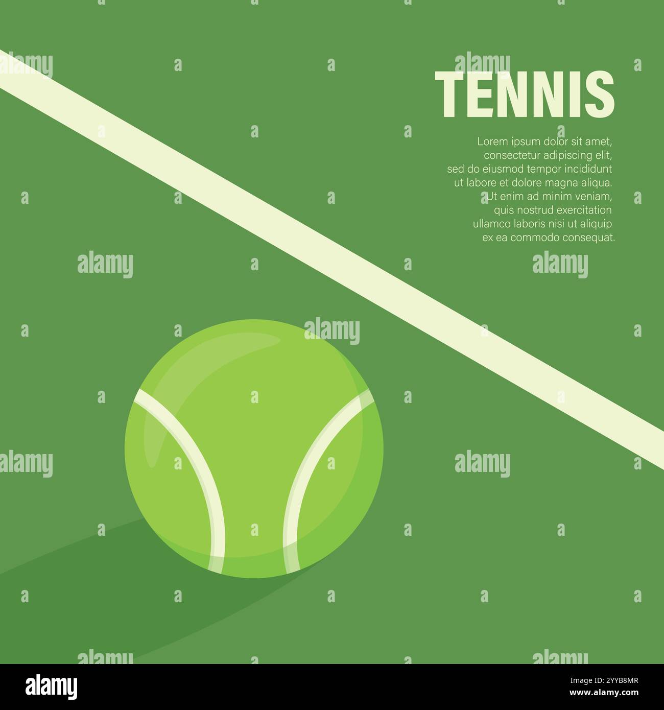 Flat Vector Tennis Ball Icon is on the Green Tennis Court. Tennis Ball ...