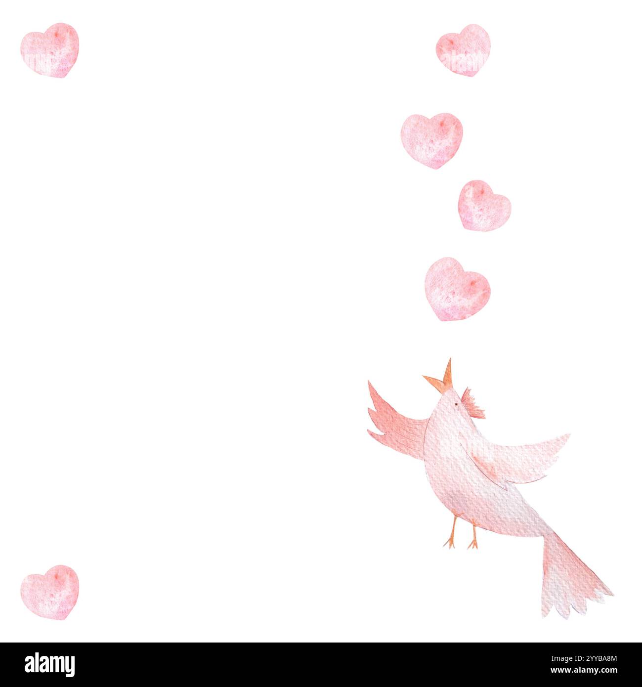 Cute bird singing love song hand painted watercolor frame isolated on ...