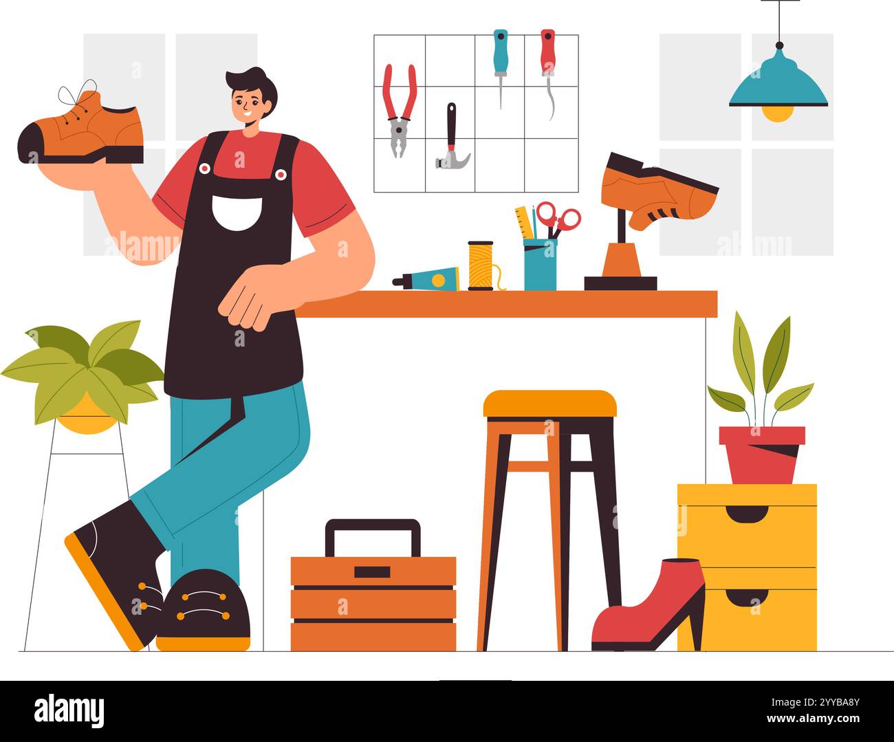 Shoemaker Profession Vector Illustration featuring the Process of Shoe ...