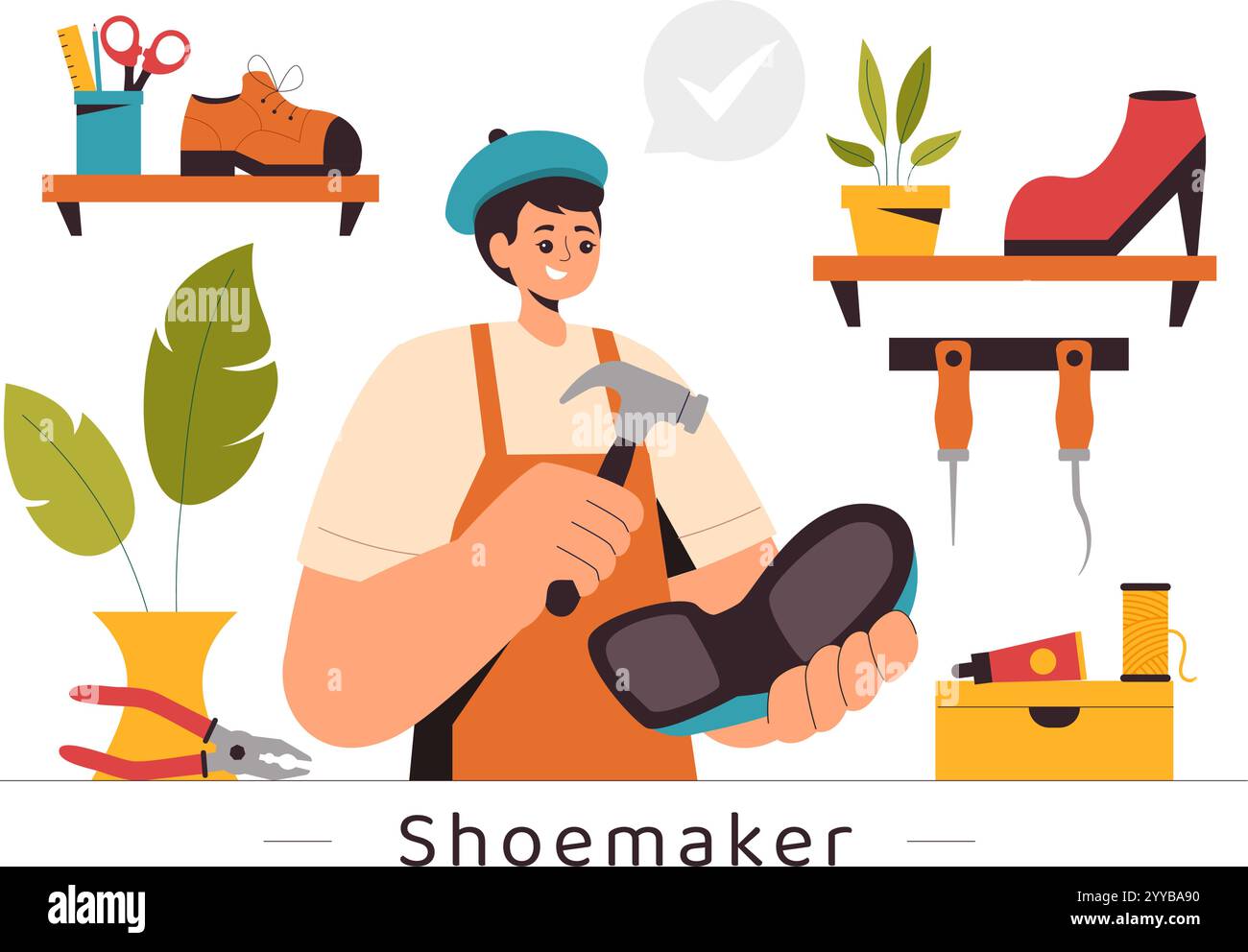 Shoemaker Profession Vector Illustration featuring the Process of Shoe ...