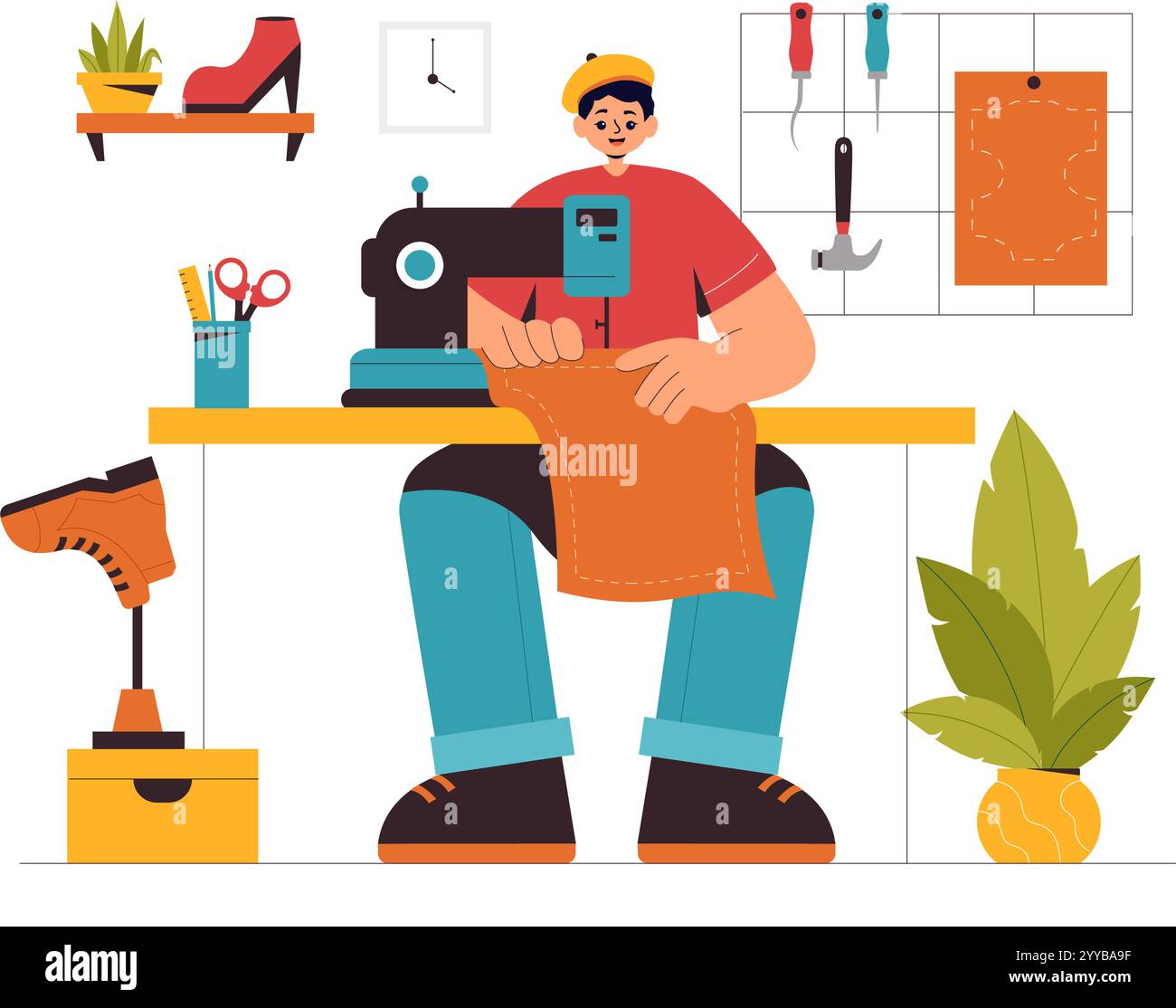 Shoemaker Profession Vector Illustration featuring the Process of Shoe ...