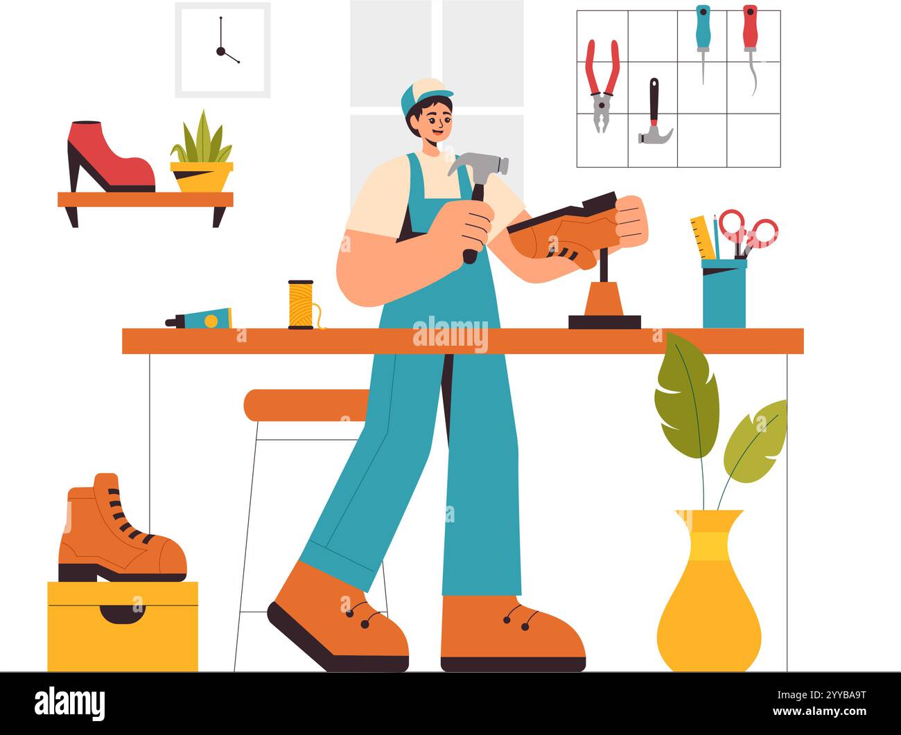 Shoemaker Profession Vector Illustration featuring the Process of Shoe ...