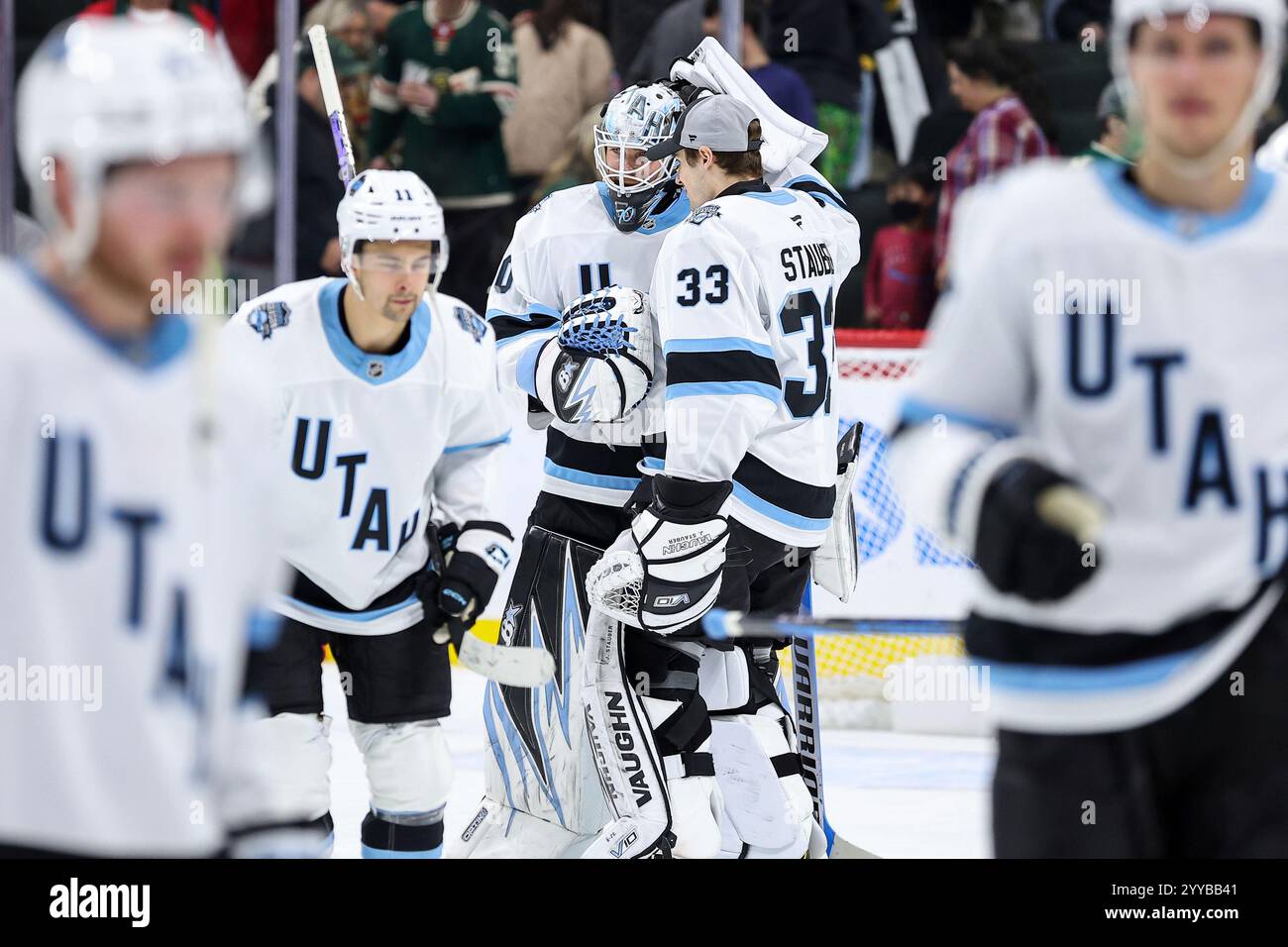 Utah Hockey Club goaltender Karel Vejmelka and goaltender Jaxson ...