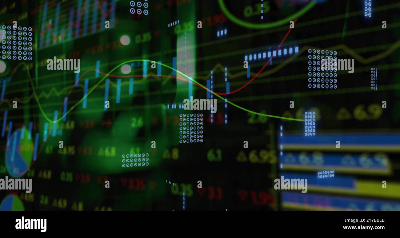 Image of data processing and circuit board connections over black ...