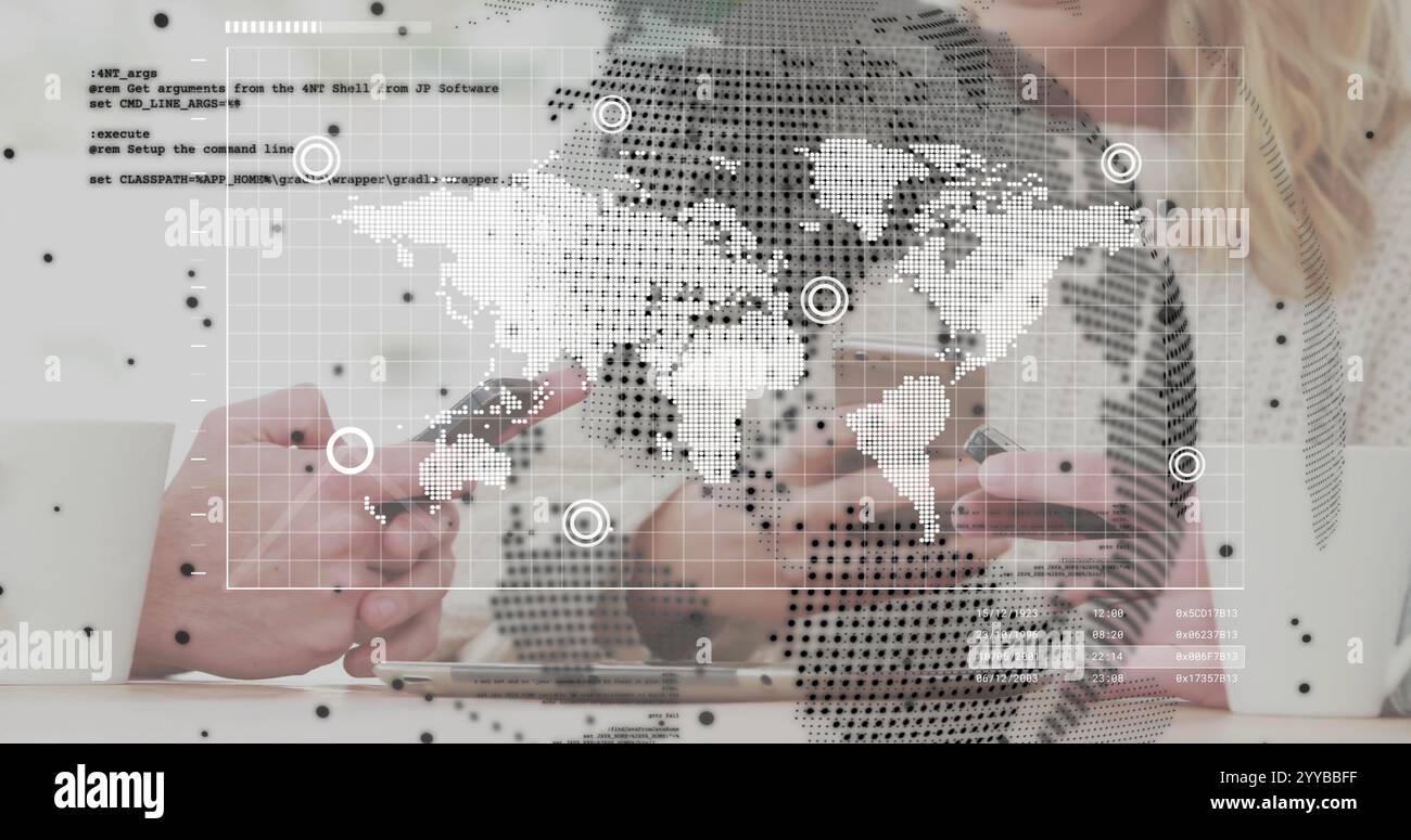 Image of globe with data processing over caucasian women using ...