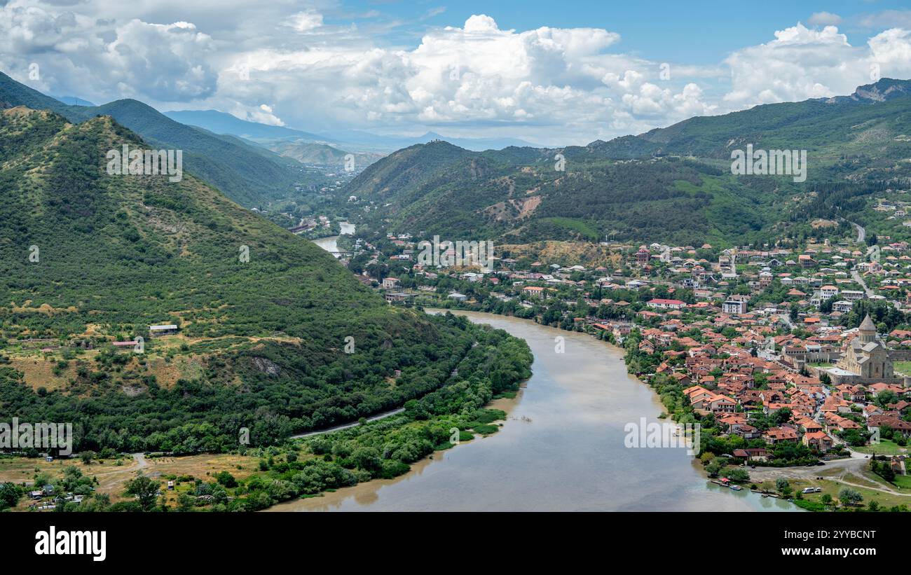 Breathtaking view of Mtskheta, Georgia, where the Aragvi and Mtkvari ...